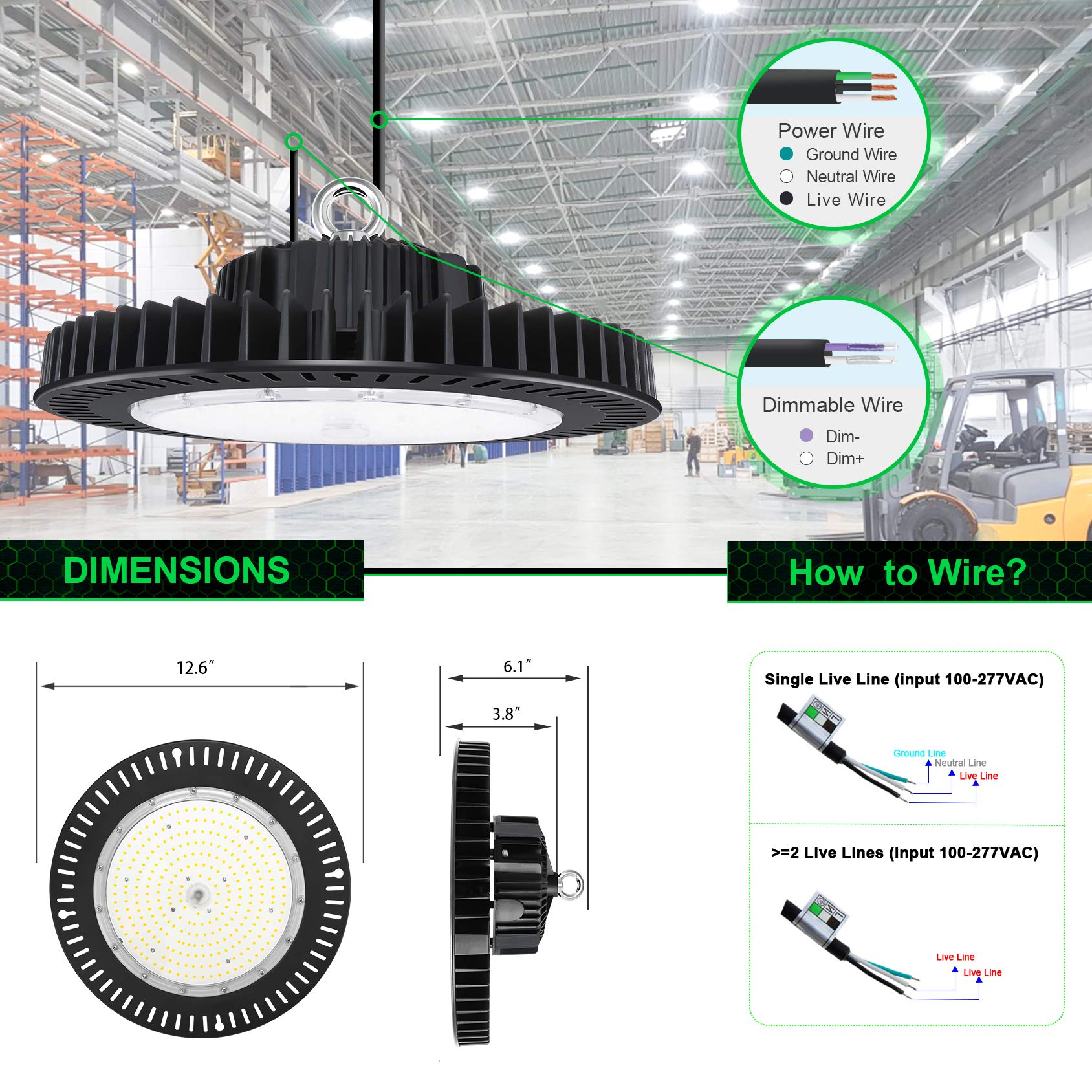 200W LED High Bay Light - 29000Lm Dimmable Waterproof 5000K Daylight UL ...