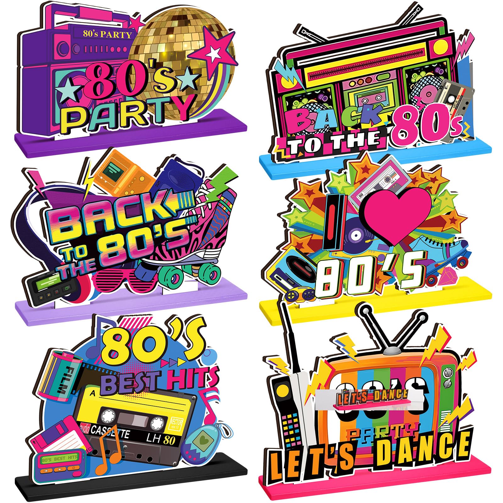 Hoolerry 6 Pcs 80s Party Decorations 80s HipHop Table Decoration 1980s ...