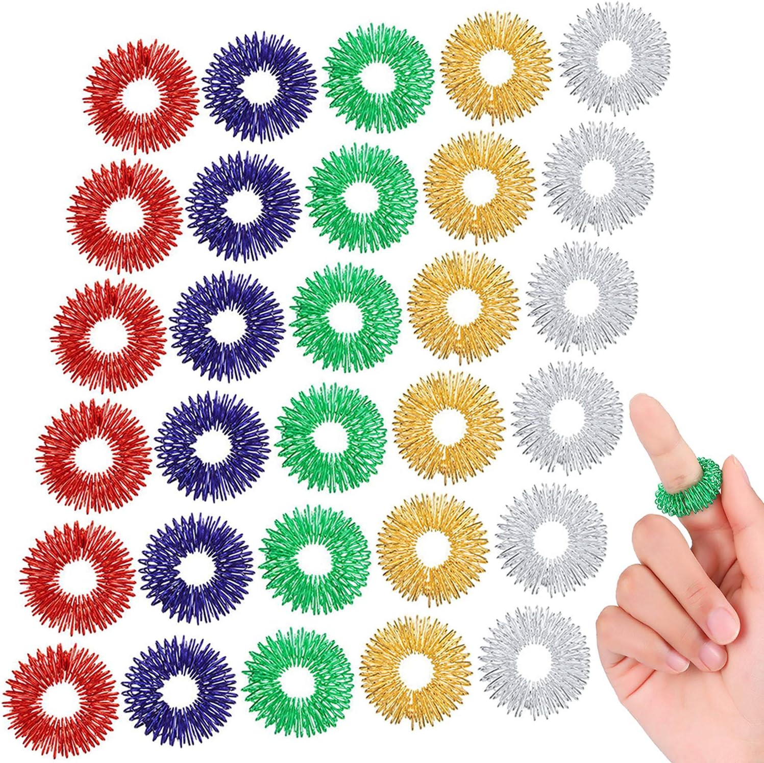 Amazon.com: 30 Pieces Spiky Sensory Finger Rings, Spiky Finger Ring/Acupressure Ring Set for ...