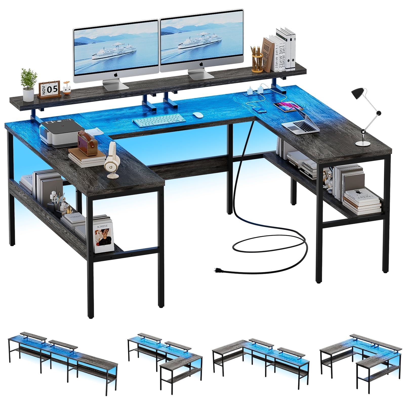 Mua Customizable U Shaped Desk & L Shaped Office Desks with RGB LED ...