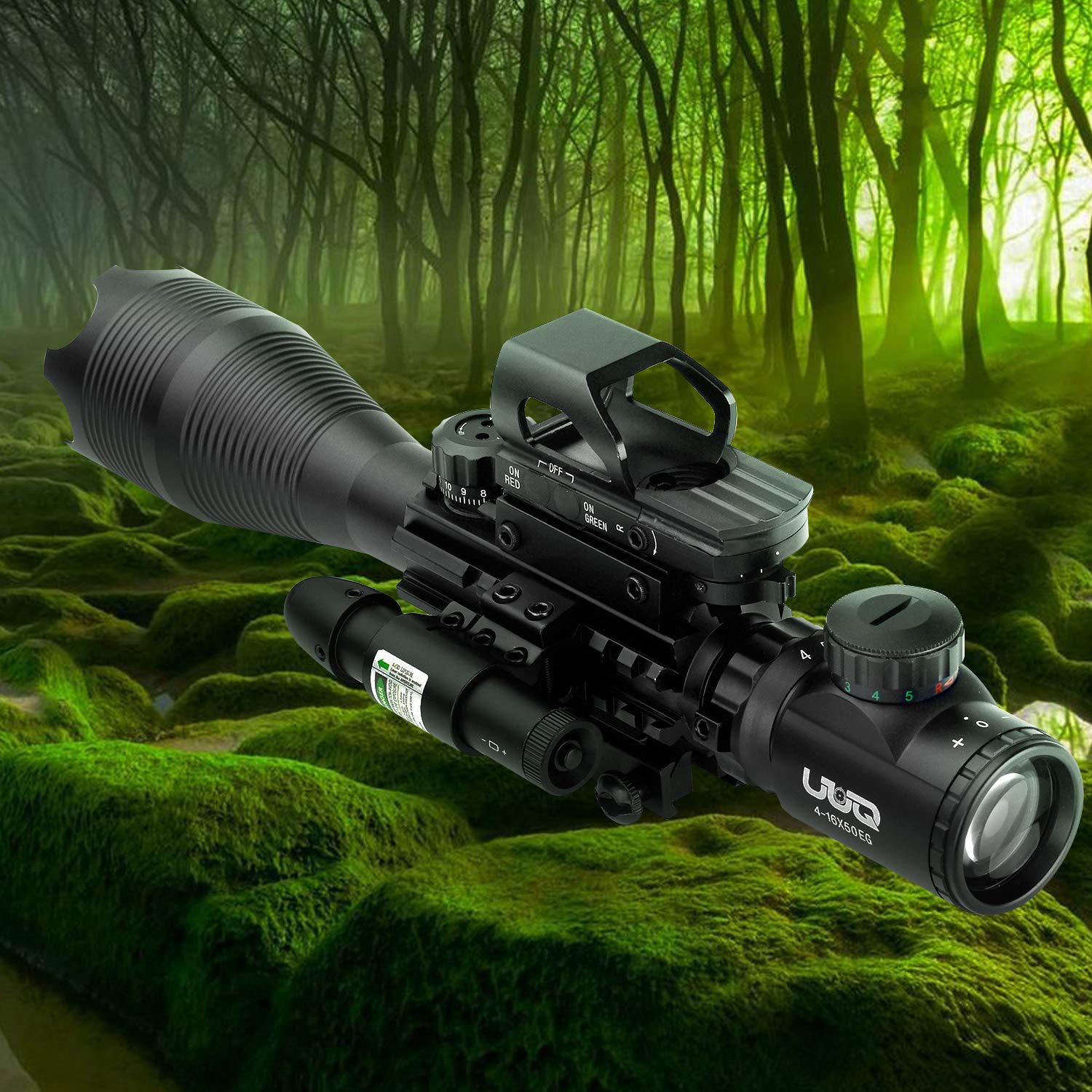UUQ 4 16x50 Tactical Rifle Scope Red Green Illuminated Range Finder
