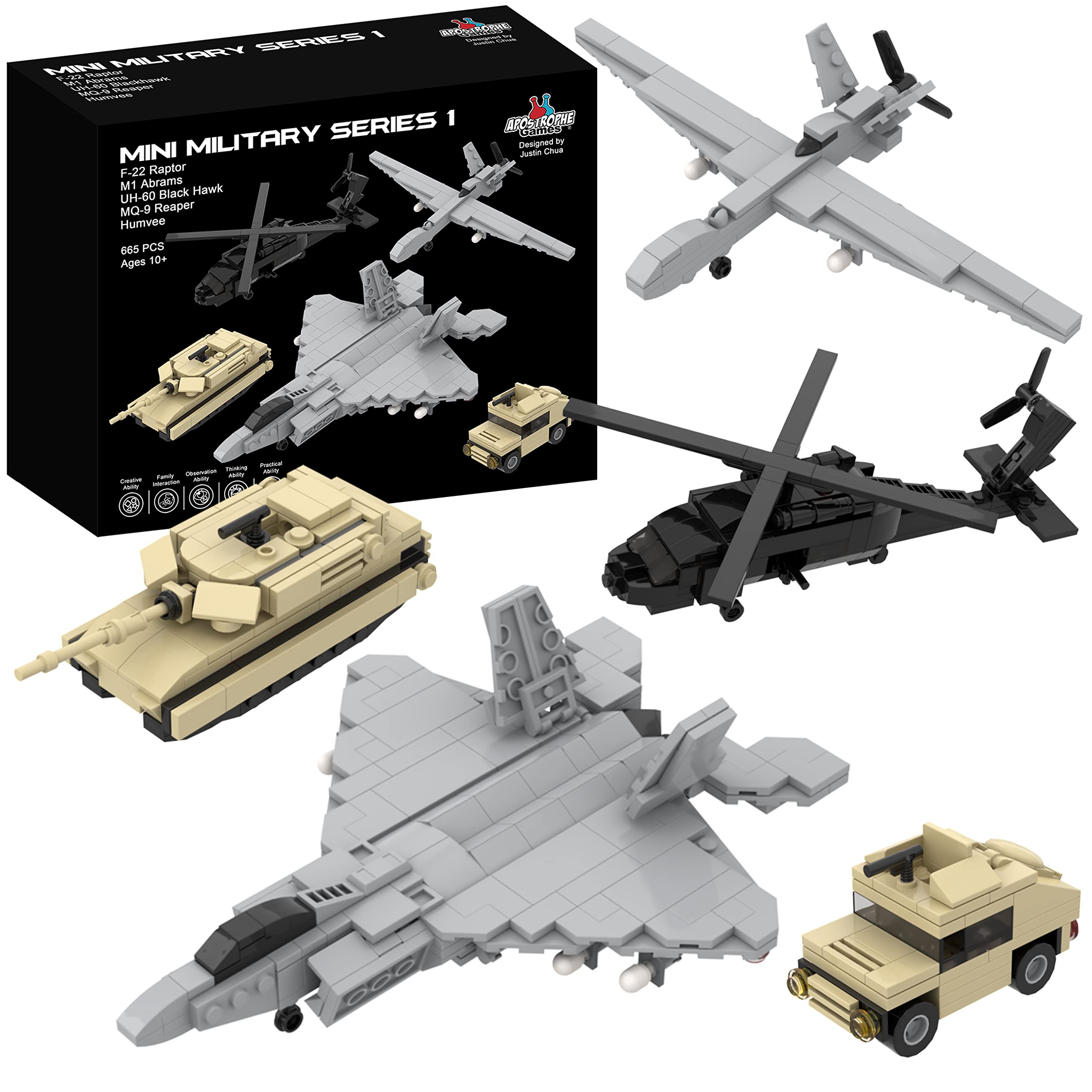 Mua 5 Military Building Block Sets (665 Pieces) F-22 Raptor, M1 Abrams ...