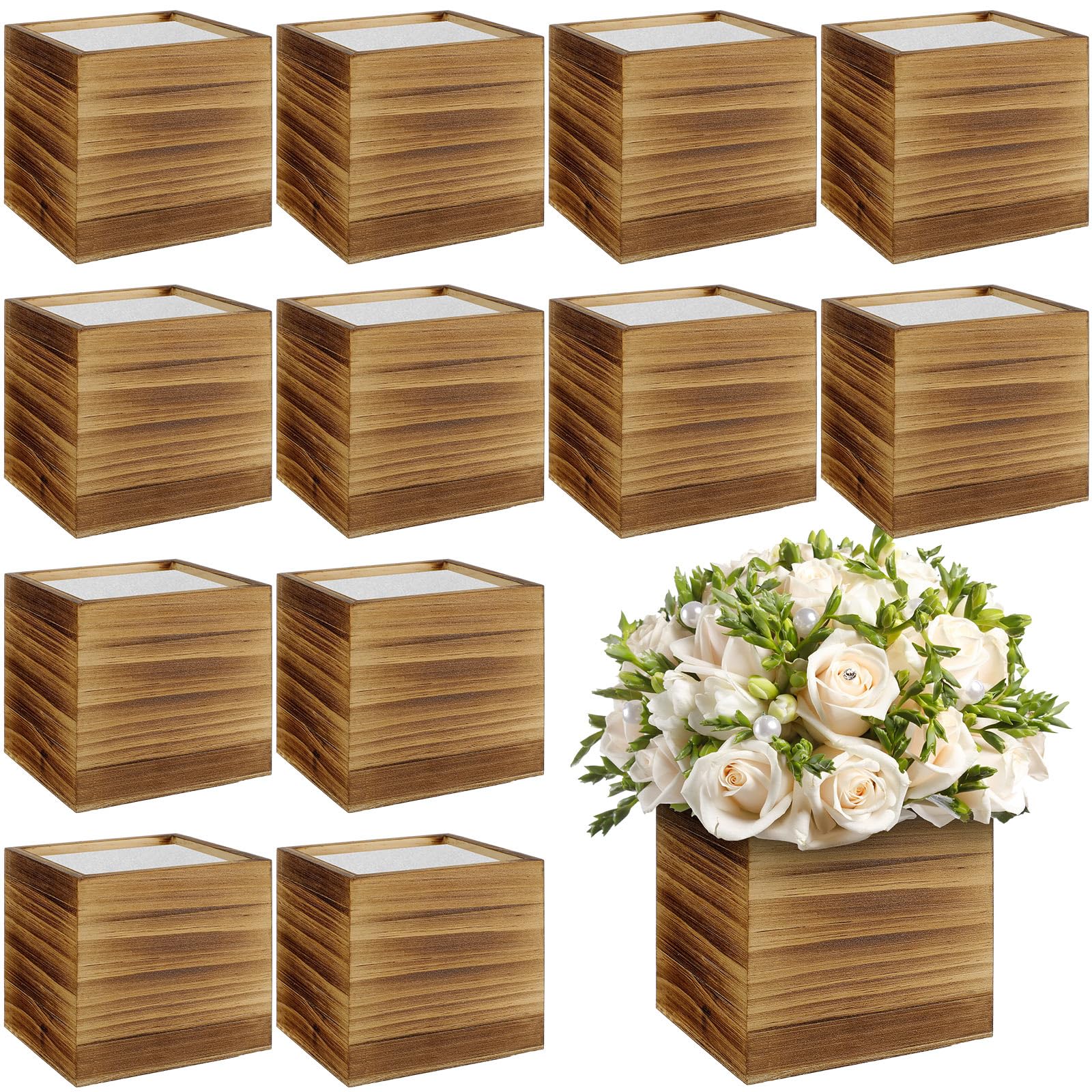 Suzile 12 Set 4 Inch Wooden Planter Box Square Wood Flower Box Rustic ...
