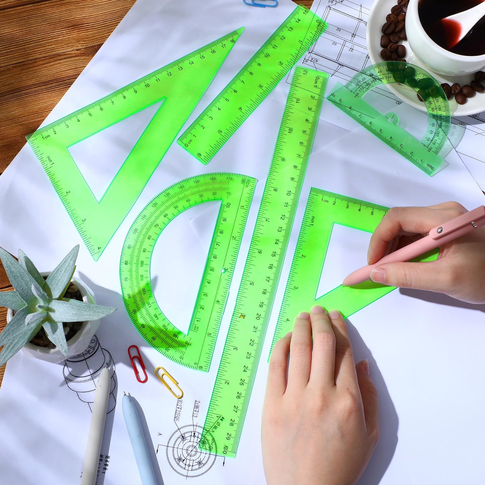 Tenare 1 Set Plastic Ruler Math Set Includes Protractor, Triangle ...