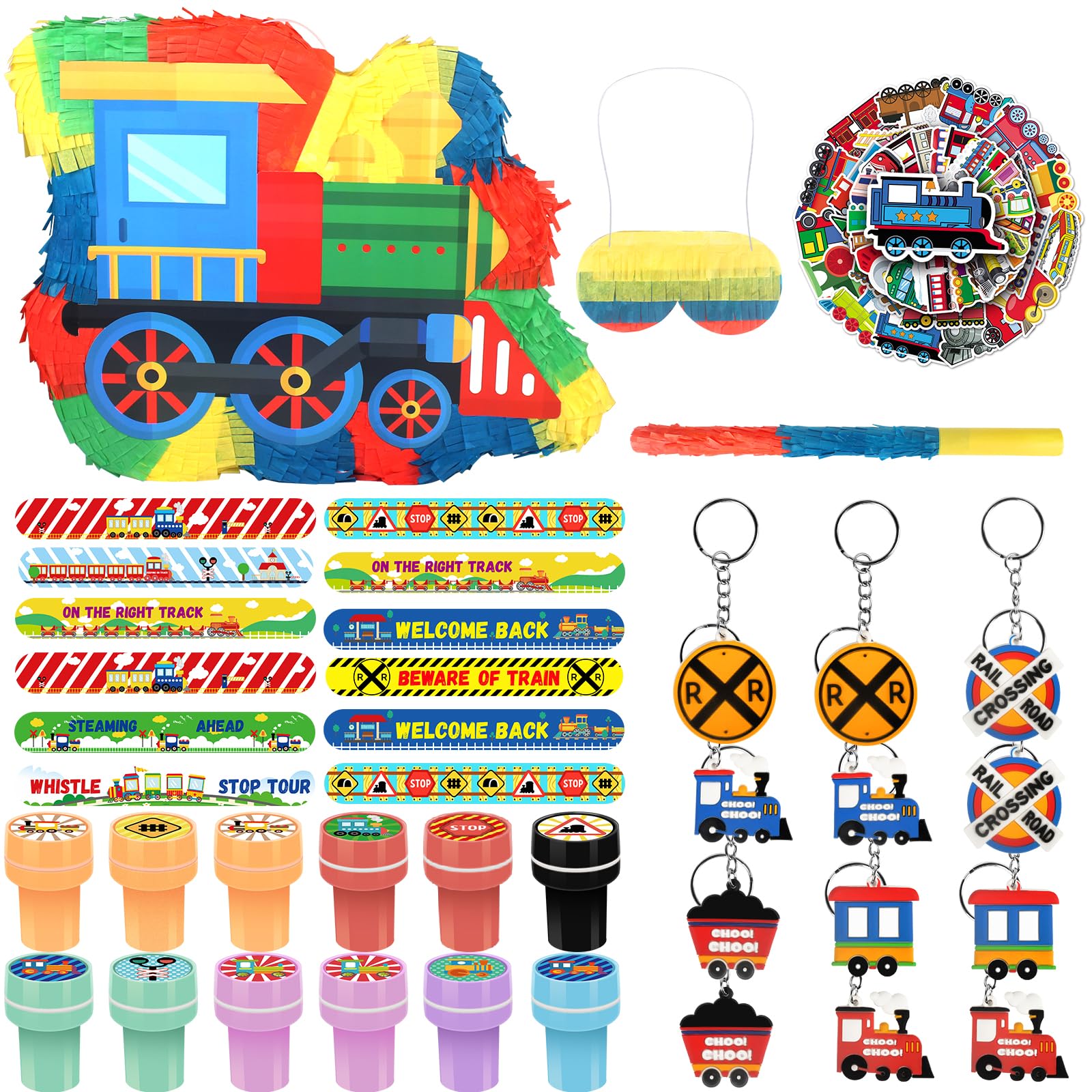 3D Train Pinata Set, Train Themed Birthday Party Game Supplies, Include ...