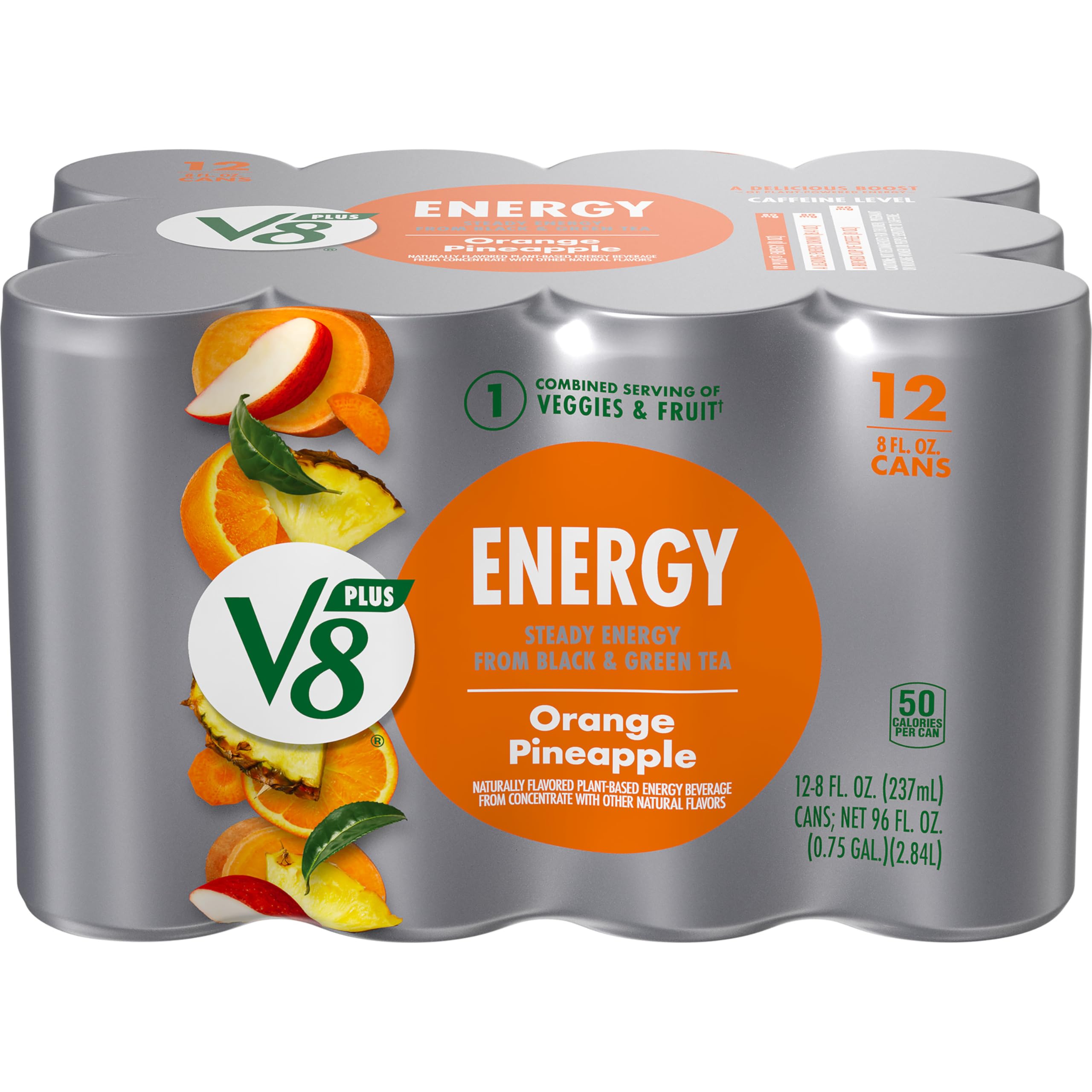 V8 +Energy Orange Pineapple Juice Energy Drink, 8 fl oz Can (12 Pack ...