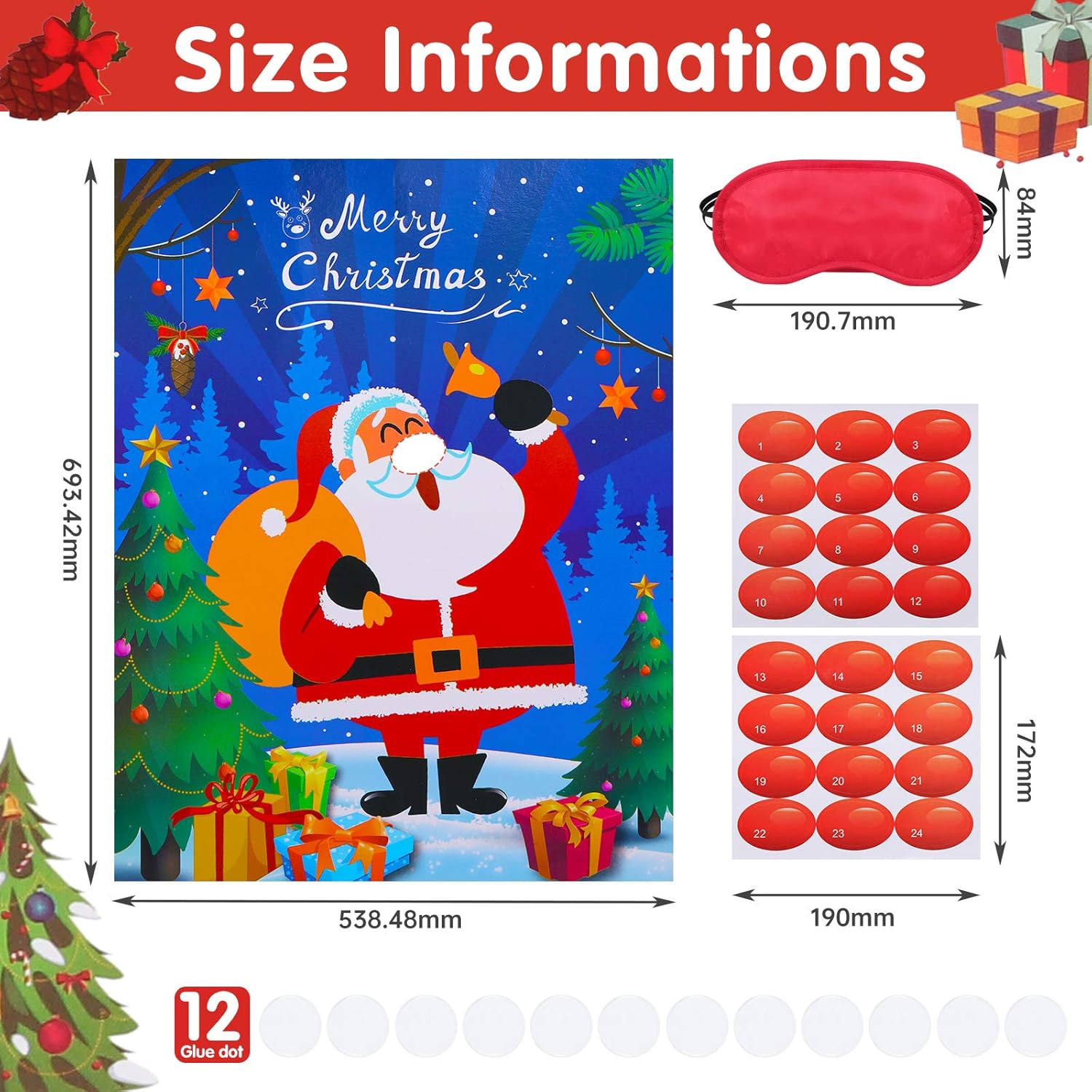 SKYLETY Christmas Party Games Pin the Nose Game on Santa Claus Fun Xmas ...