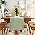 Amazon.com: Rustic Linen Table Runner with Handmade Tassel, Hemstitched ...
