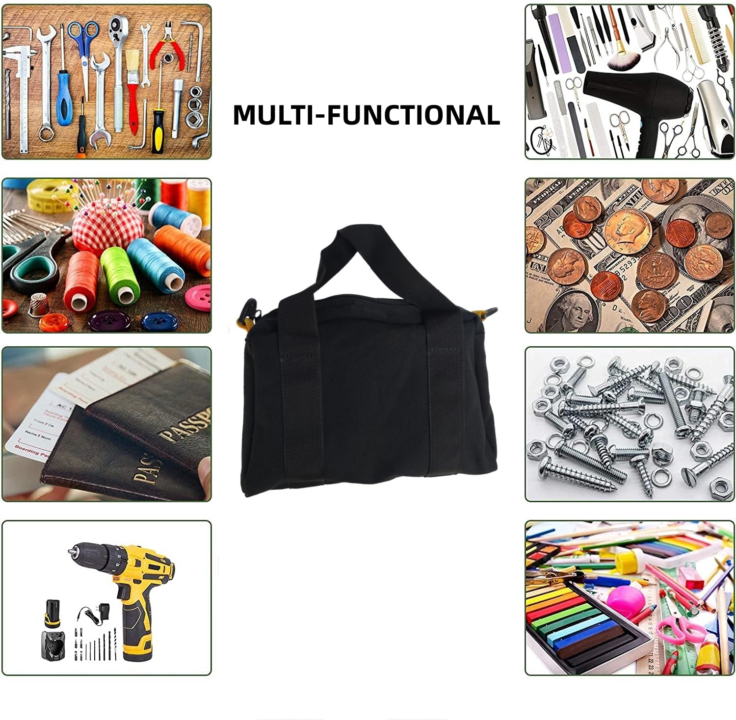 12 Inch Wide Mouth Tool Bag, Canvas Tool Bag, Heavy Duty Tool Storage ...