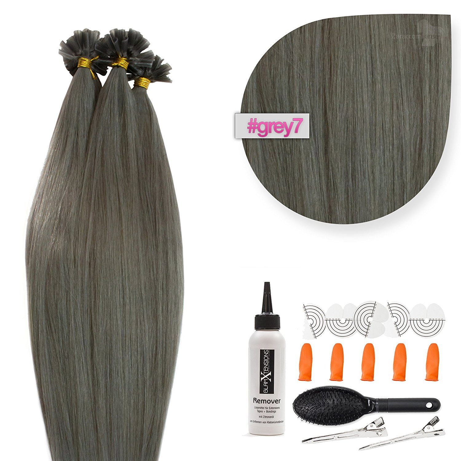Graue Bonding Extensions aus 100% Remy Echthaar 25 0,5g 50cm Glatte ...