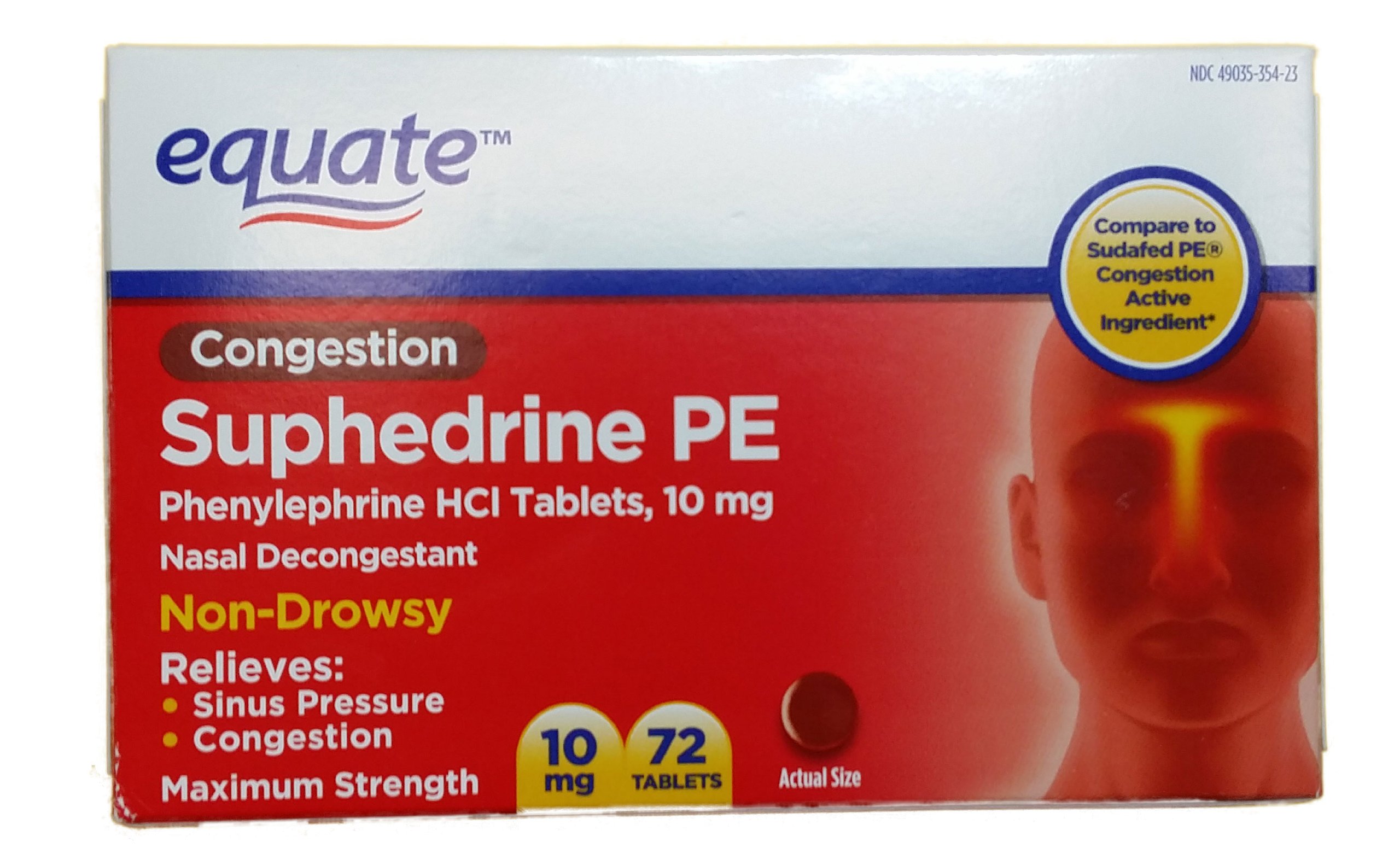 Mua Equate Nasal Decongestant Suphedrine PE Phenylephrine HCl 10mg 72ct ...