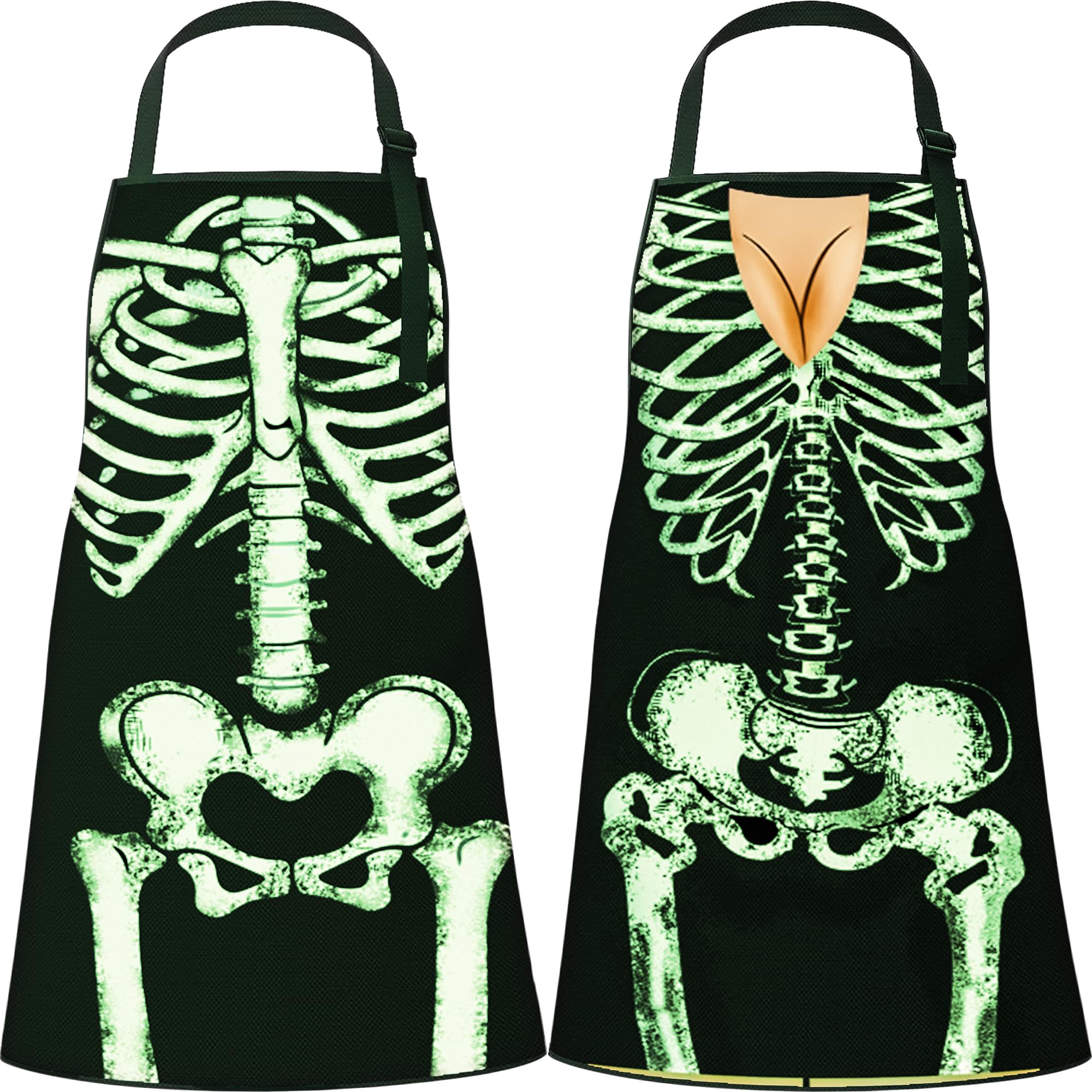 Freesdai 2PCS Halloween Glow-in-the-Dark Skeleton Apron Couples Cooking ...