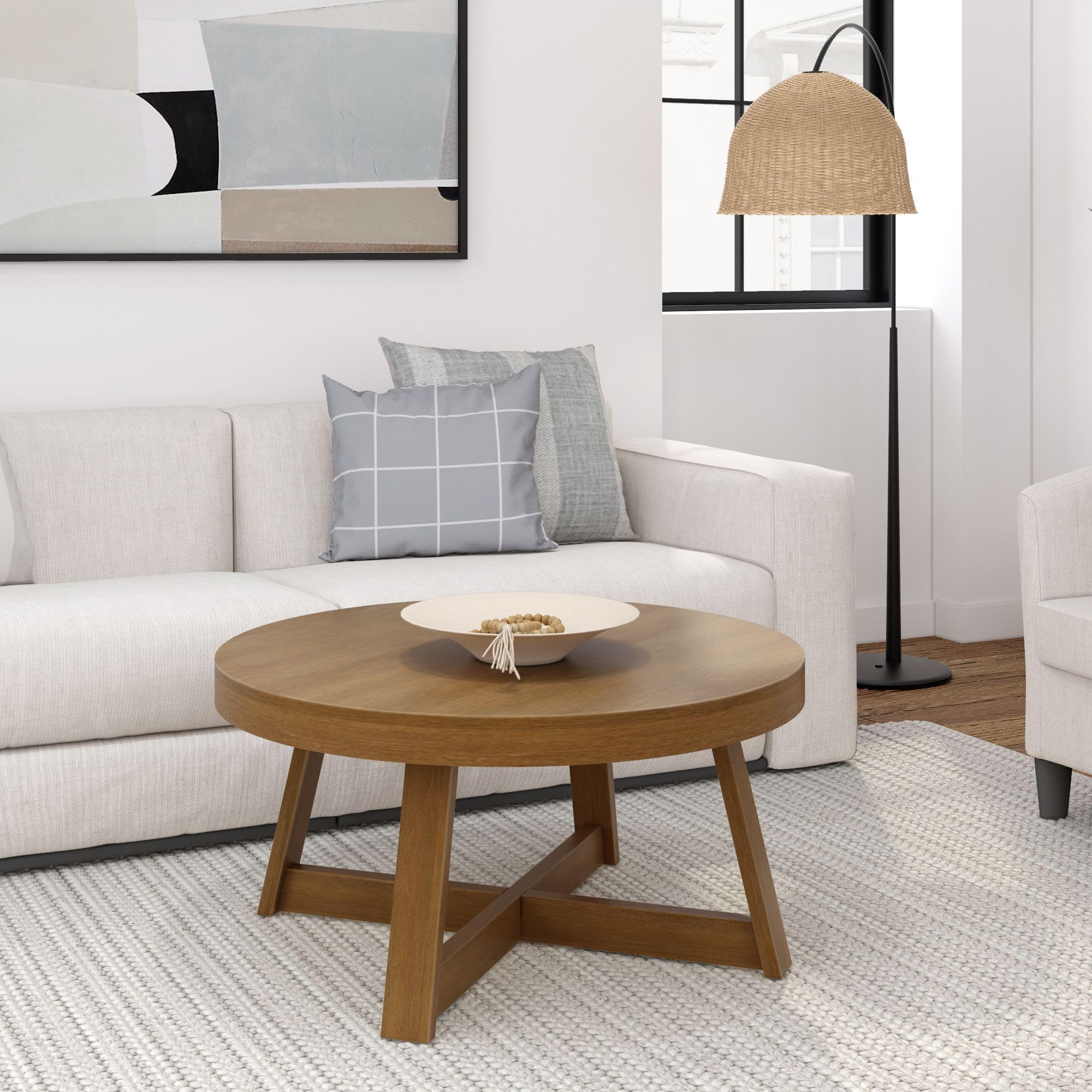 Plank+Beam Classic Round Coffee Table, 36" Farmhouse Coffee Table, Mini ...
