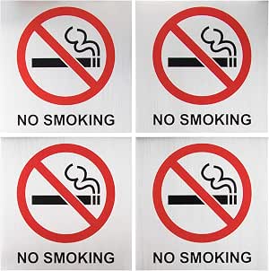 No Smoking Signs - 4-Pack Metal No Smoking Square Aluminum Signs, Self ...