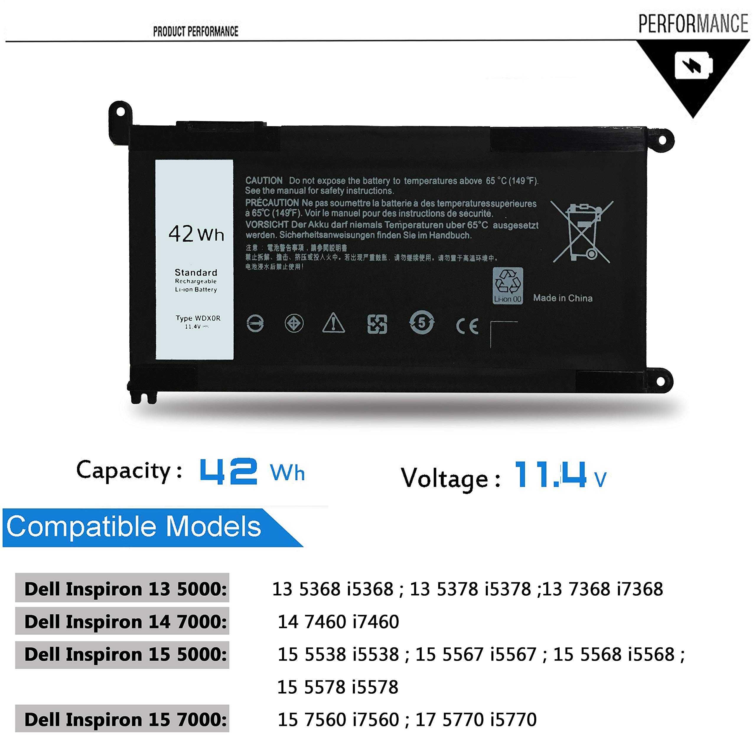 Mua WDX0R Battery T2JX4 for Dell Inspiron 13-5000 13-7000 15-5000 15 ...