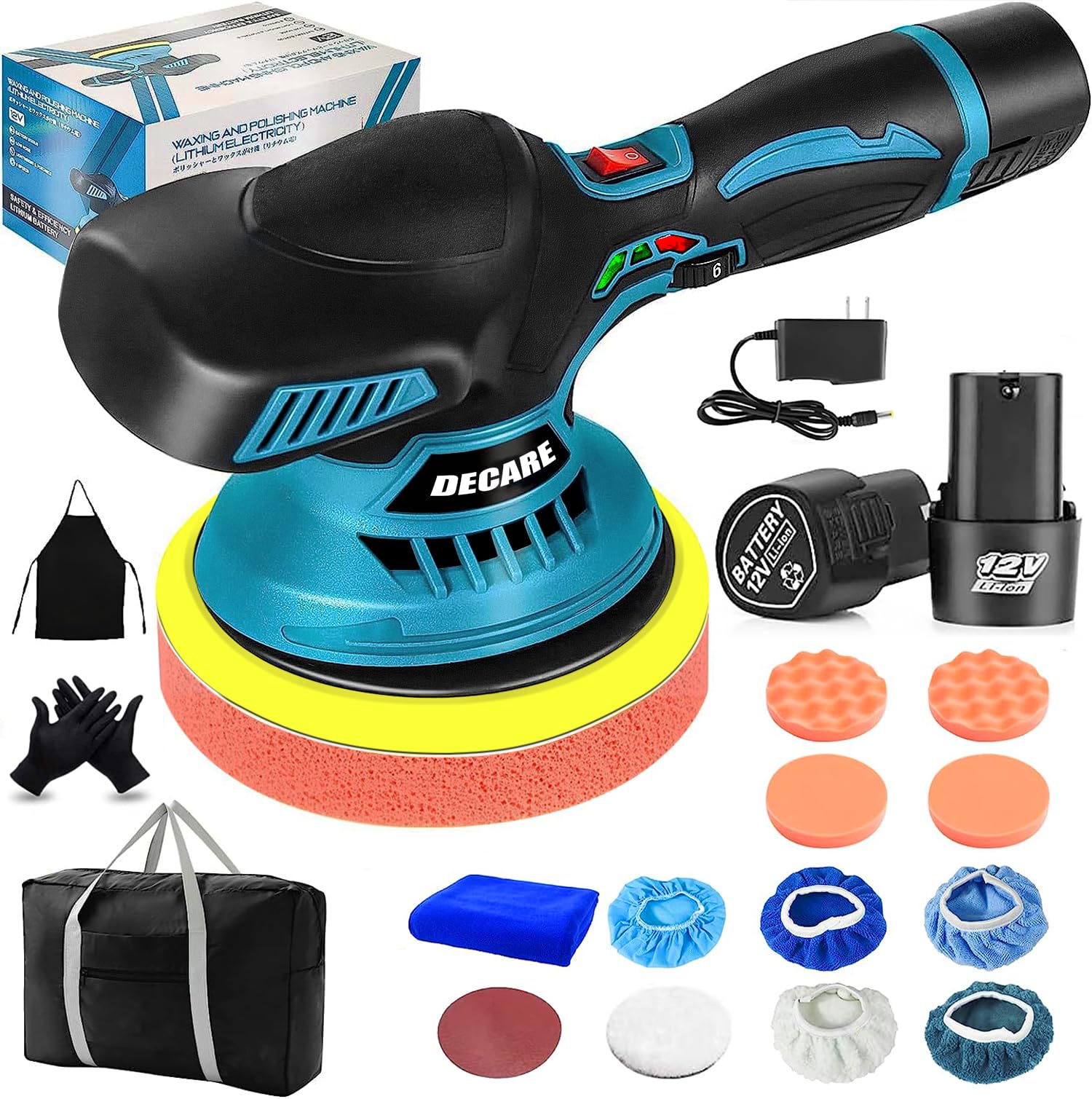 Decare Cordless Car Buffer Polisher with 2PCS 12v Lithium Rechargeable ...