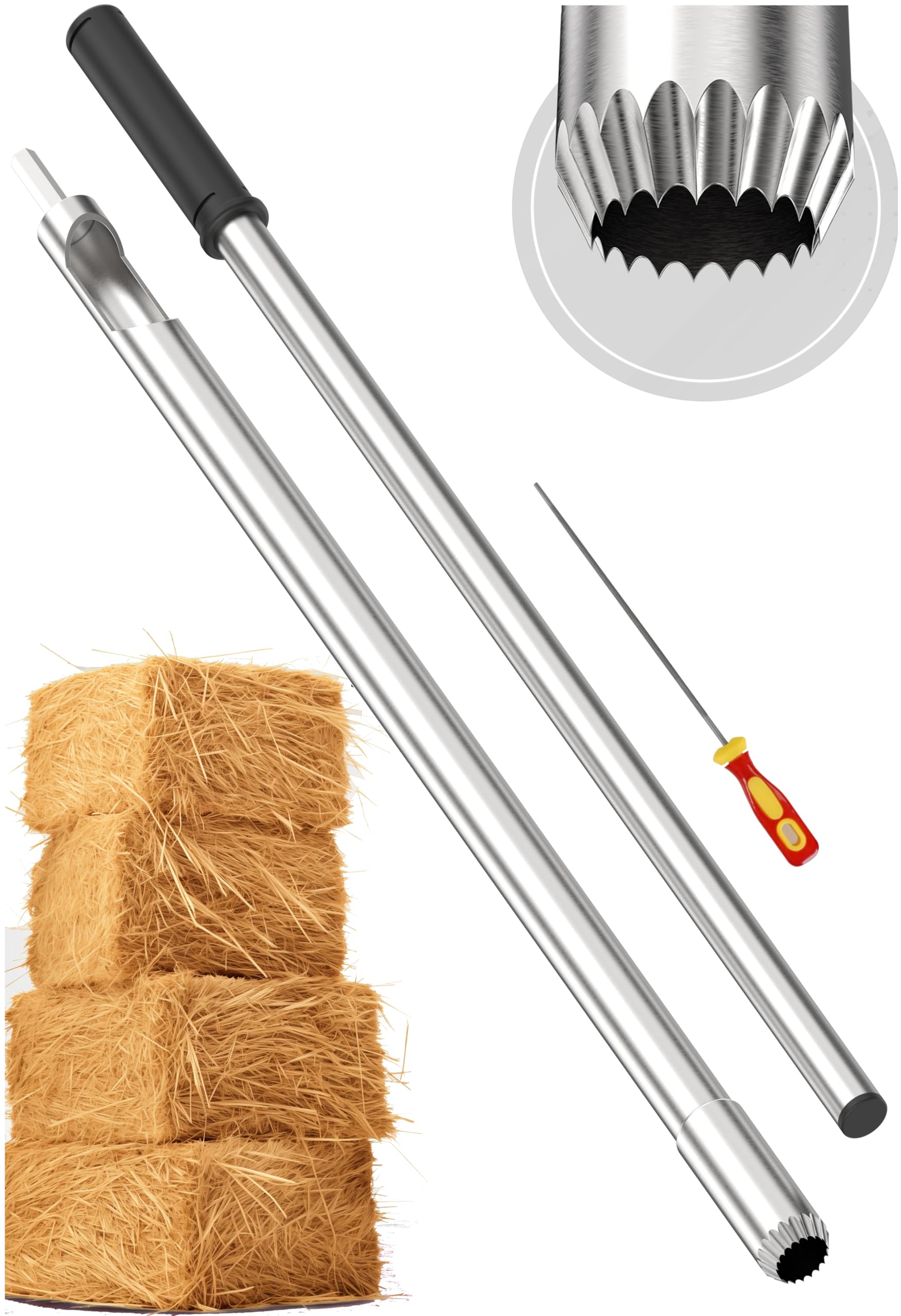 SturdyShape Hay Probe Bale Sampler For Drill 24 Inch With Serrated Tip ...