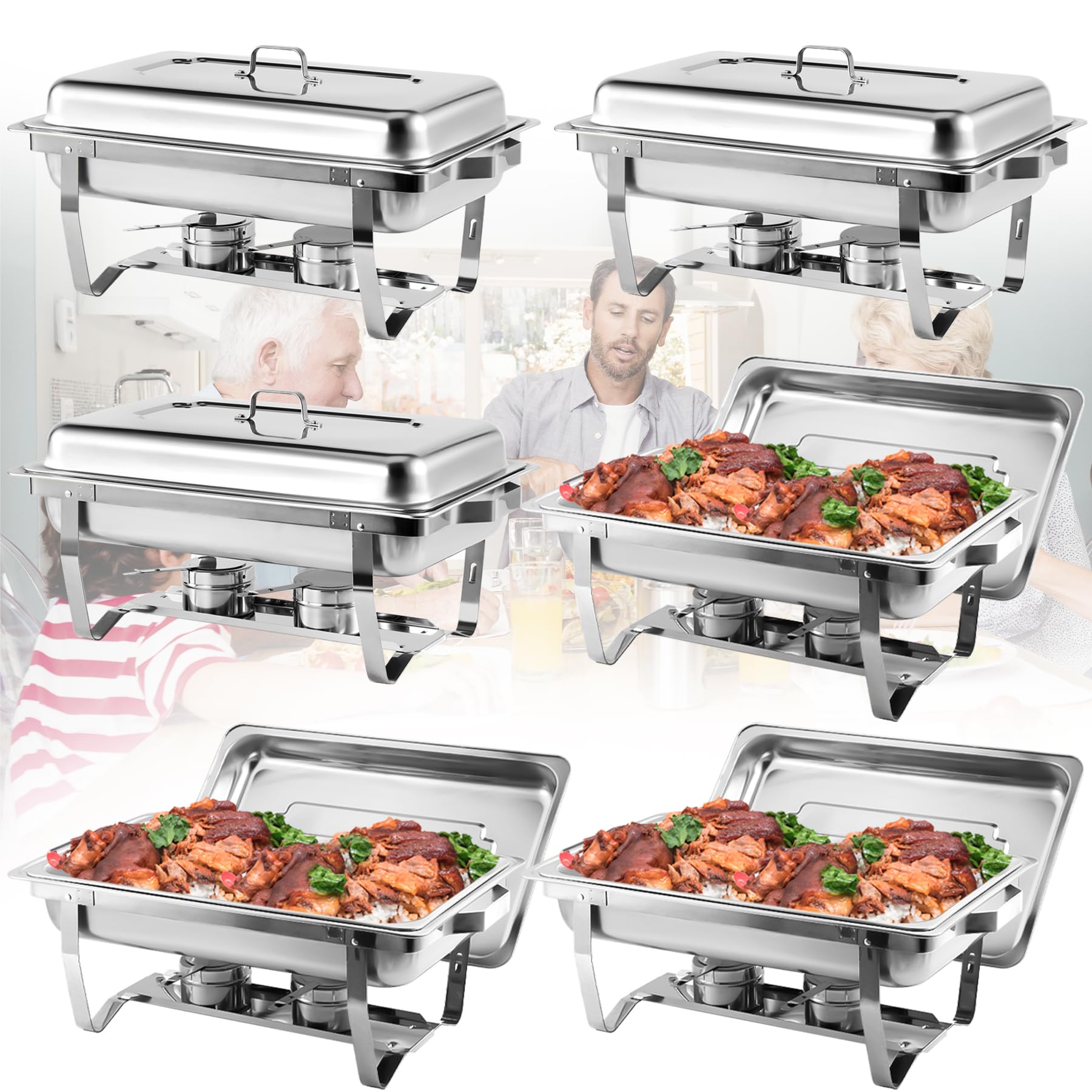 Calmbee 6 Pcs Chafing Dish Buffet Set, 9 Qt Stainless Steel Buffet ...