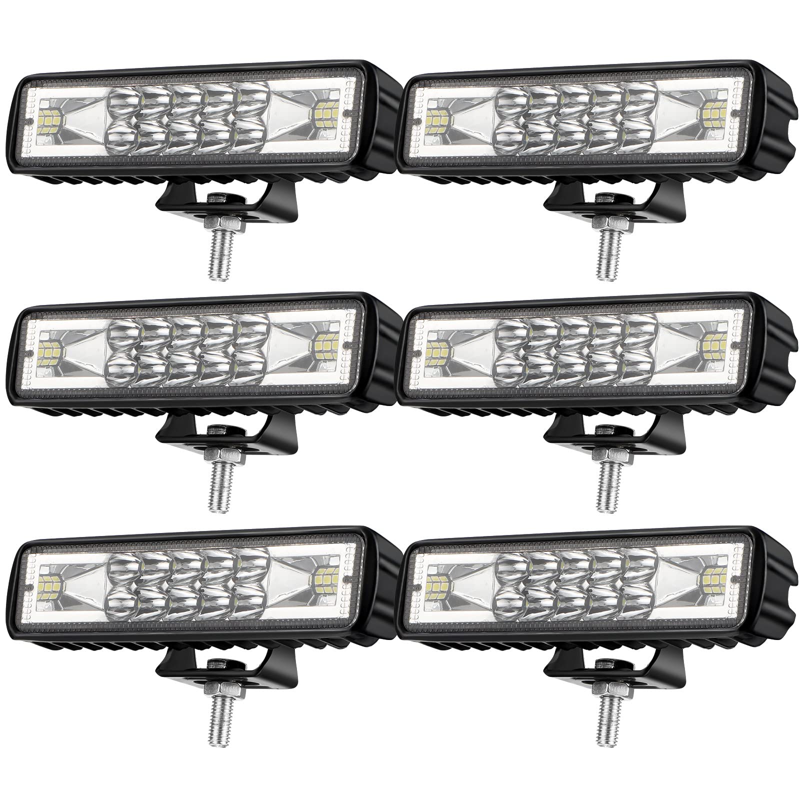 6 Pcs 6 Inch LED Spot Flood Combo Bar Slim 10000LM 12V/24V 60W Driving ...