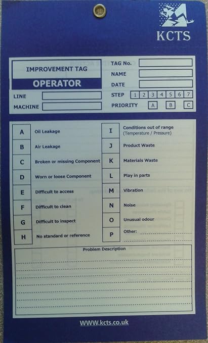 TPM Autonomous Maintenance Improvement Tag - 250 - Blue, 155 x 93mm ...