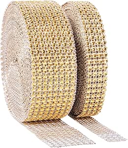 Amazon.com: Diamond Ribbon, Gold Rhinestone Ribbon 2 Rolls Bling Ribbon ...