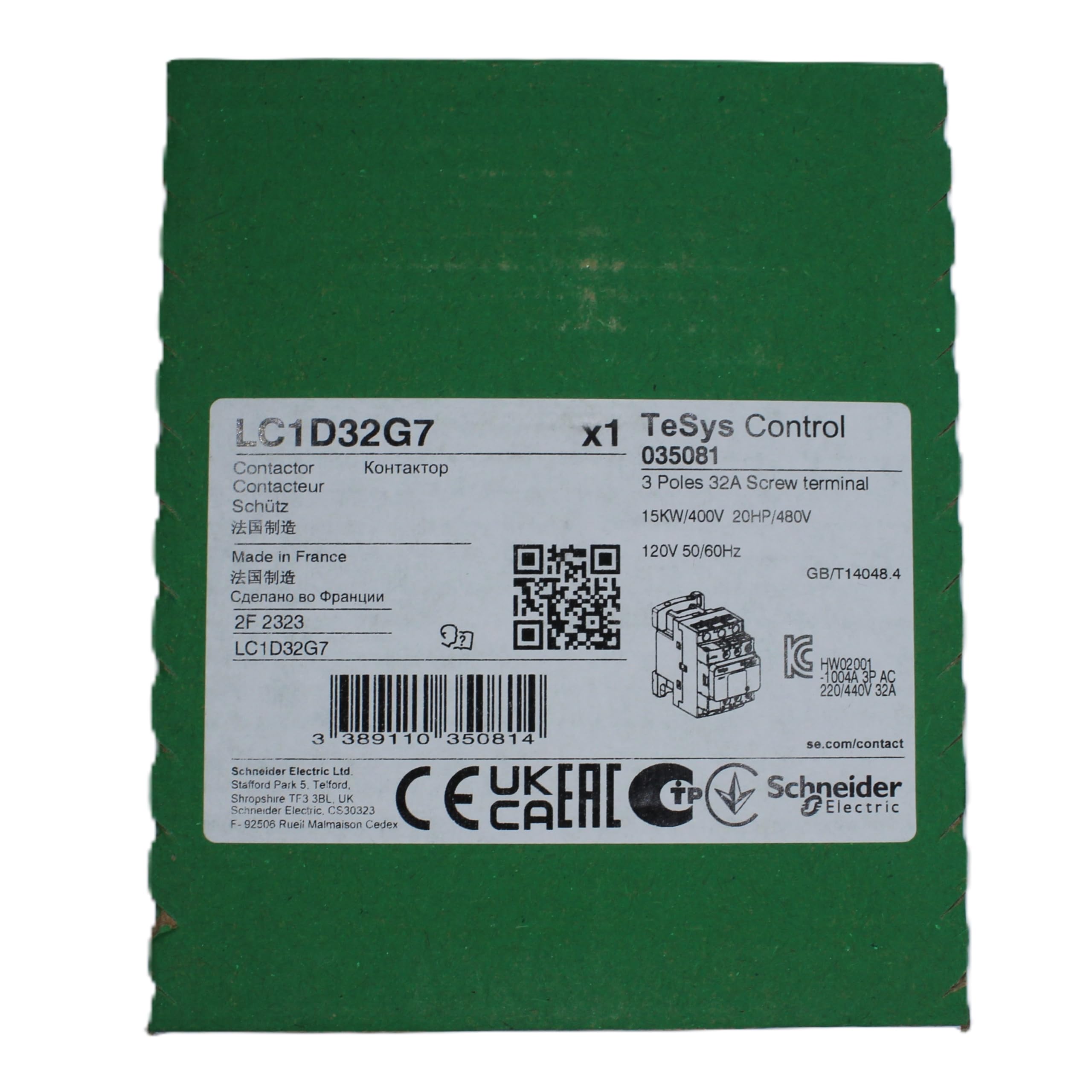 LC1D32G7 New SCHNEIDER AC Contactor LC1-D32G7 3P 32A 120V AC Coil on ...