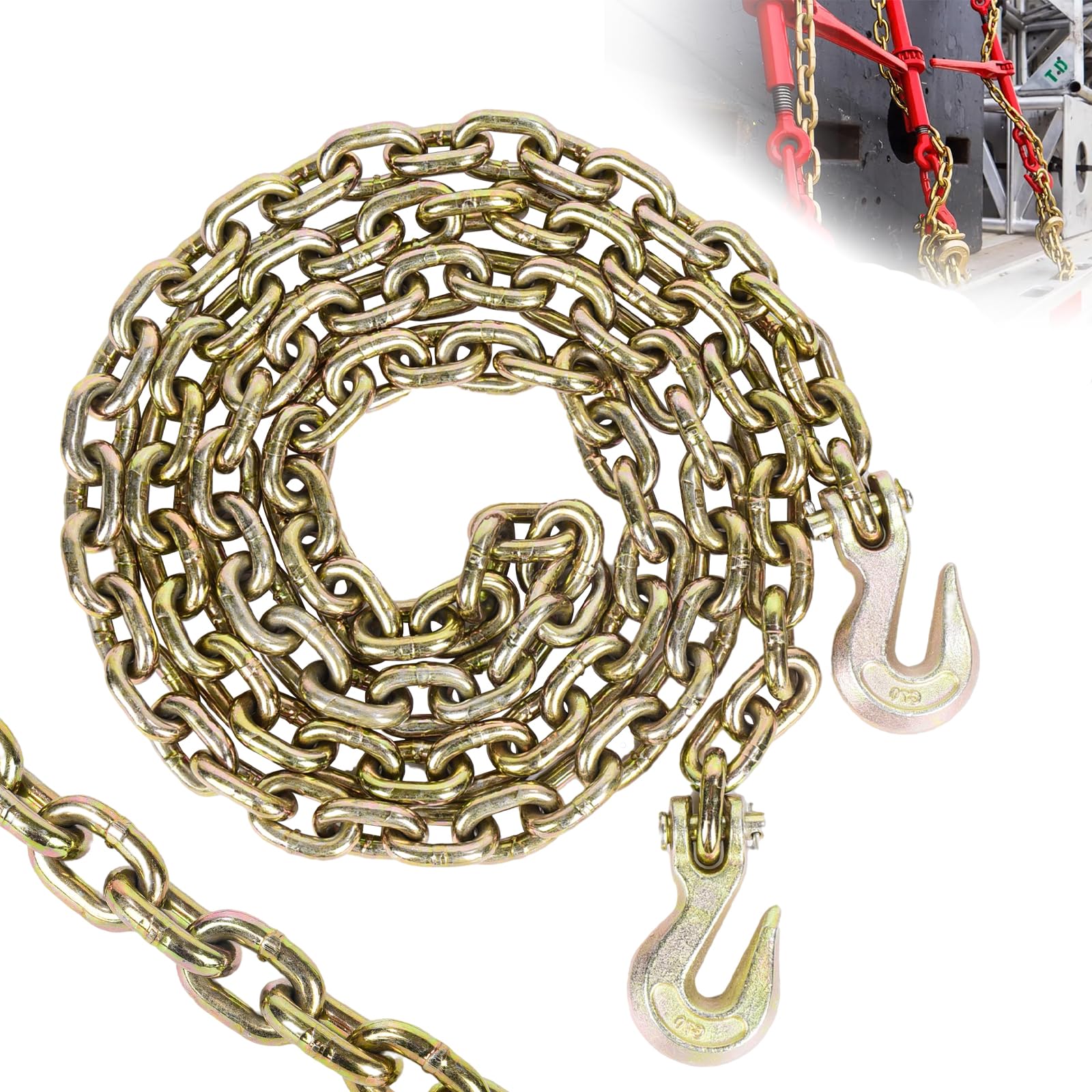 AAIN G80 Heavy Duty Transport Chain 5/16 Inch x 10 Foot, Load Binder Tow Lock Chains with G70 ...