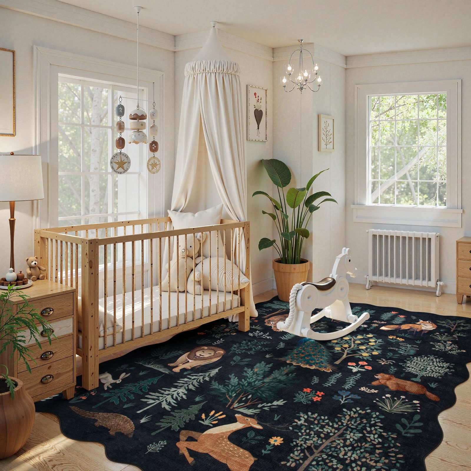 Lahome Scalloped 5x7 Playroom Rug,Black Rugs for Bedroom, Animal Print ...