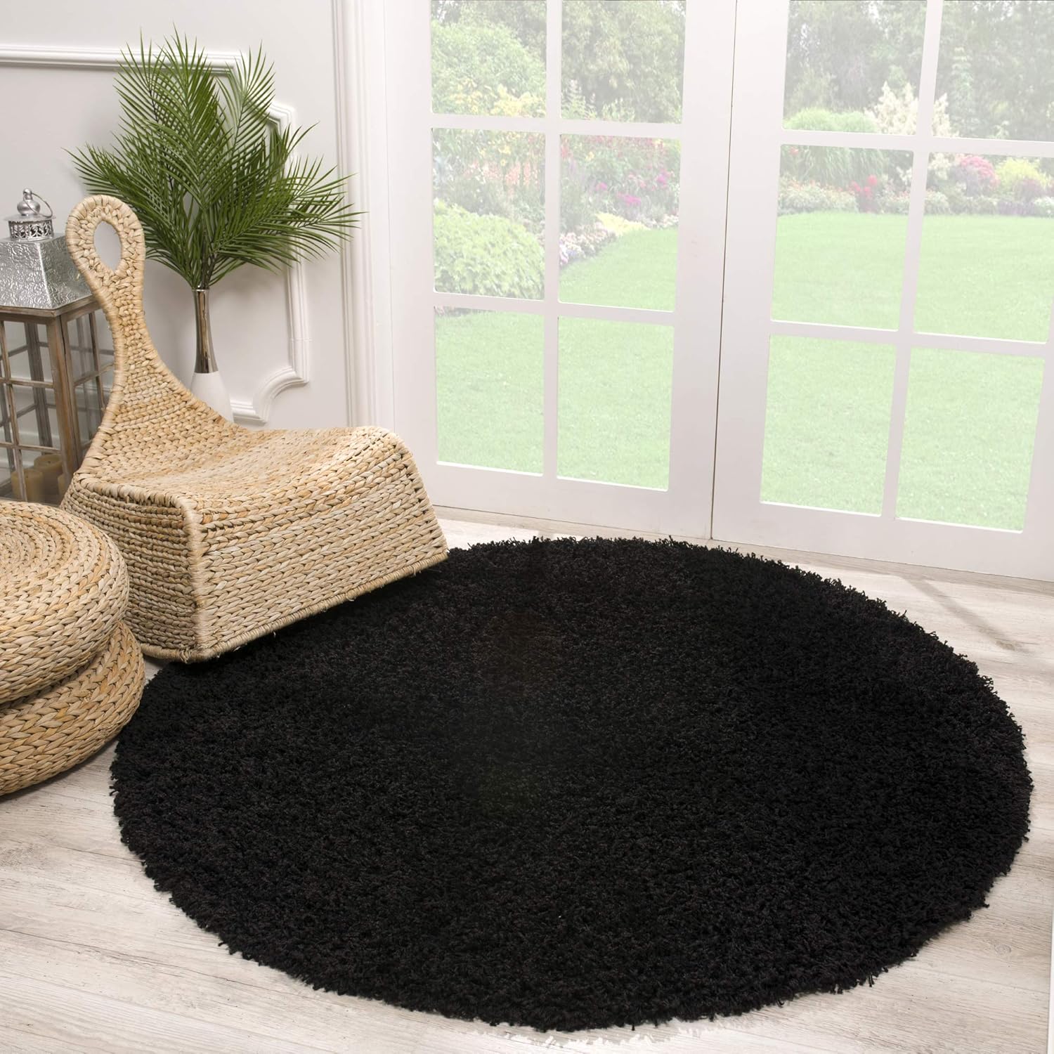 SANAT Black Polypropylene Rug 80 cm Round – BigaMart