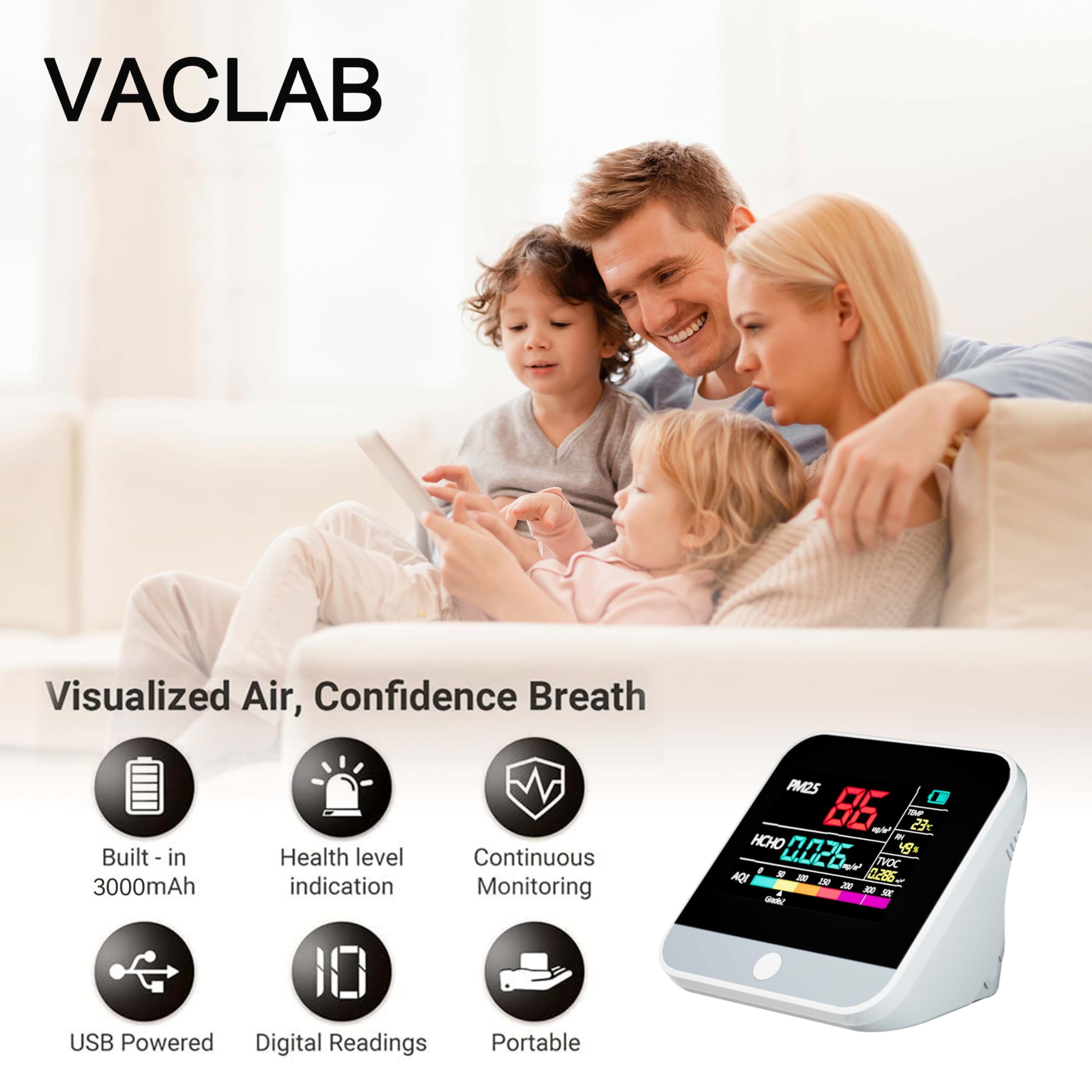 Mua VACLAB 8-in-1 Air Quality Monitor Indoor Professional PM2.5 PM10 Particle Counter ...