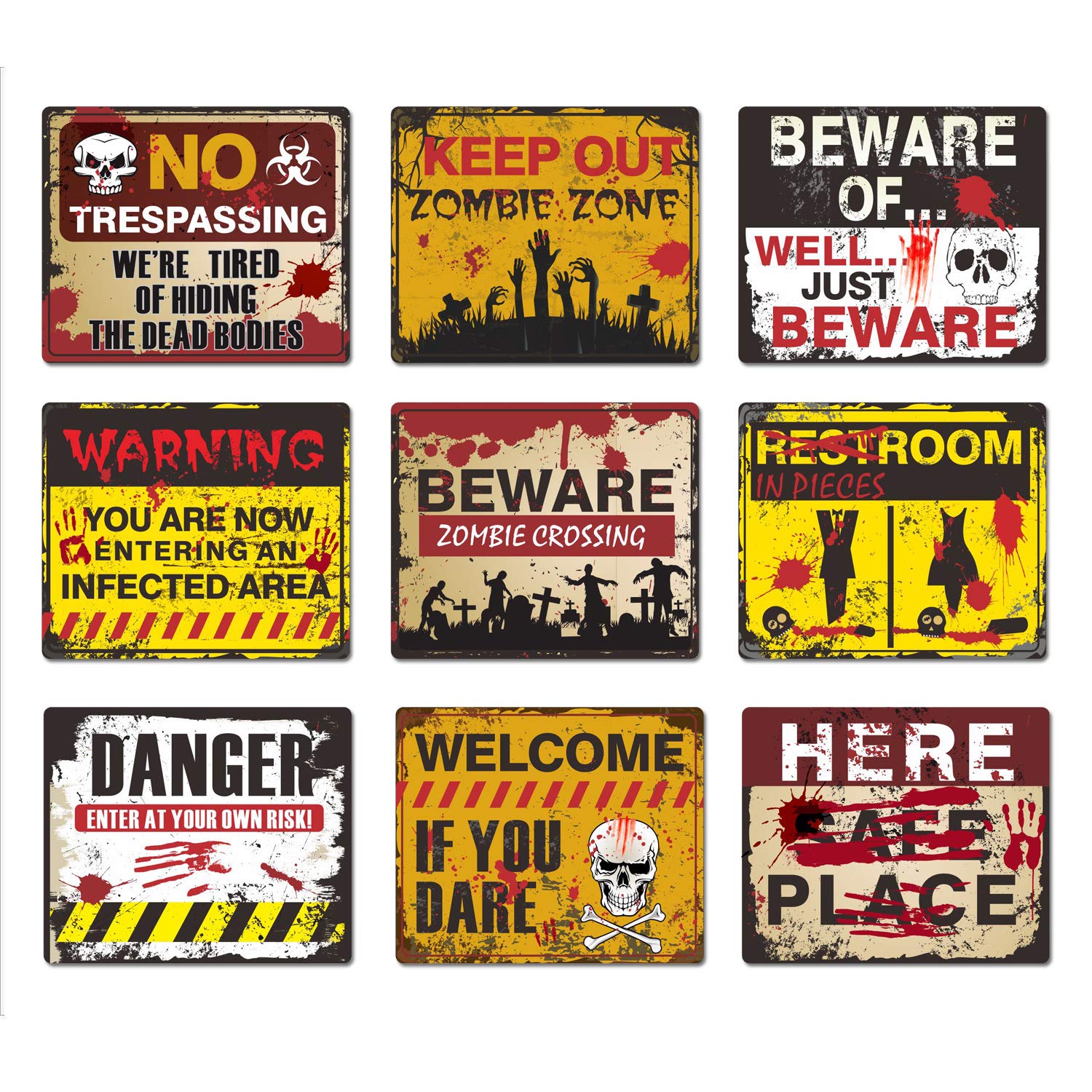 Amazon.com : Halloween Decorations 9 Pack Beware Signs Halloween Signs ...