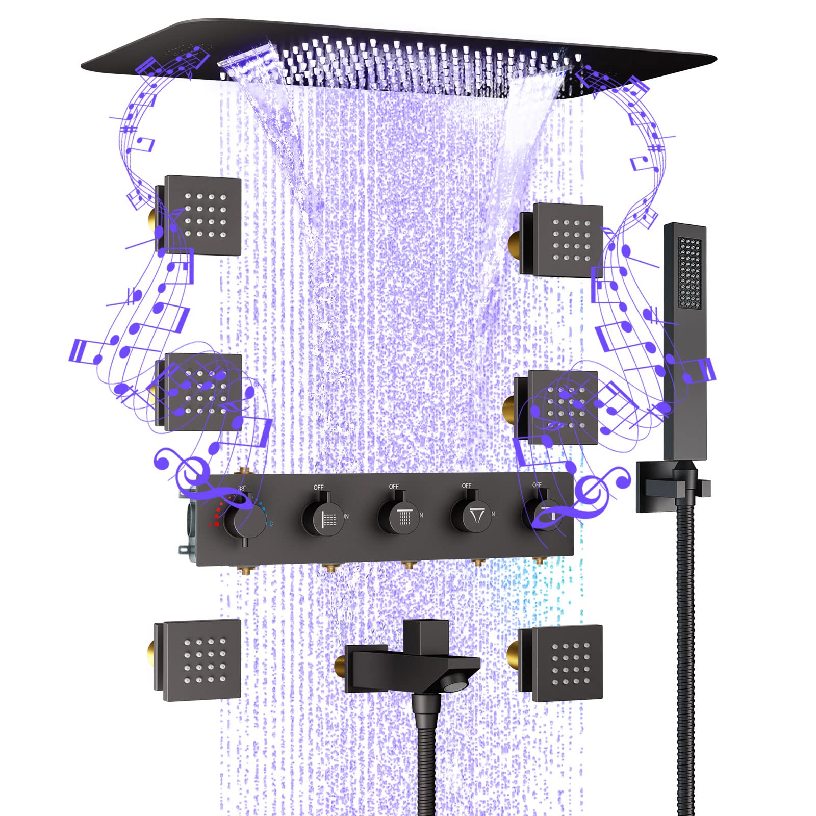 Mua 23" Full Body Thermostatic Shower System with Body Jets, Luxury LED ...