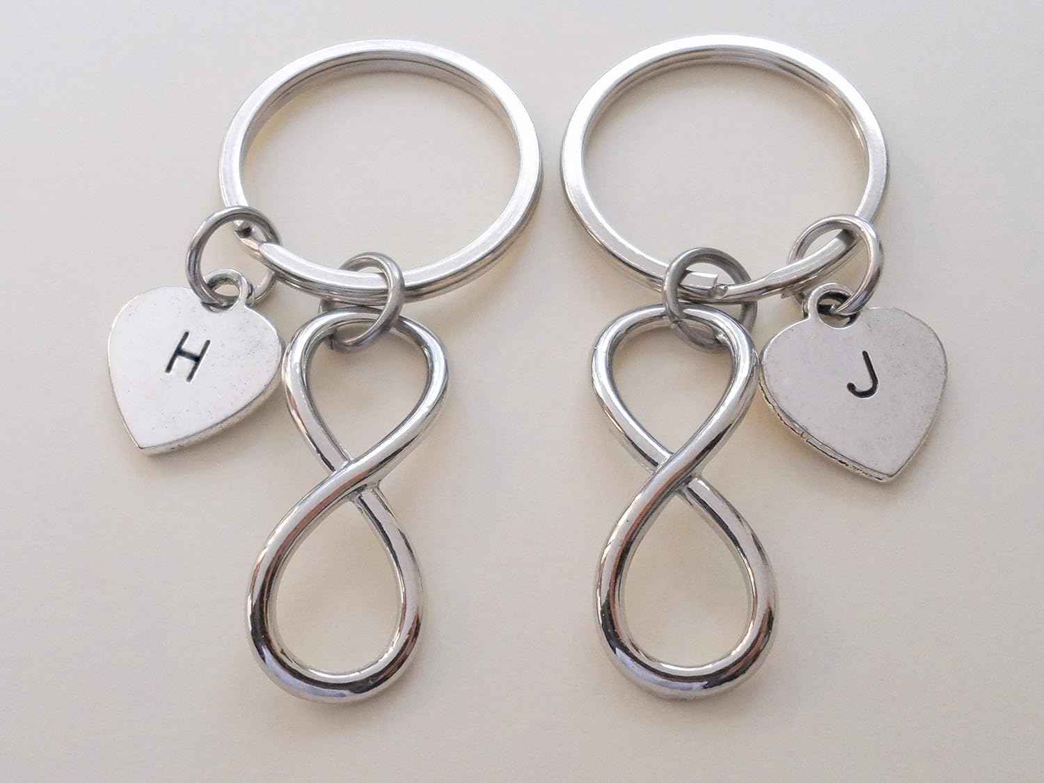 Amazon.com: Custom 2 Infinity Keychains with Initial on Heart Charm for ...