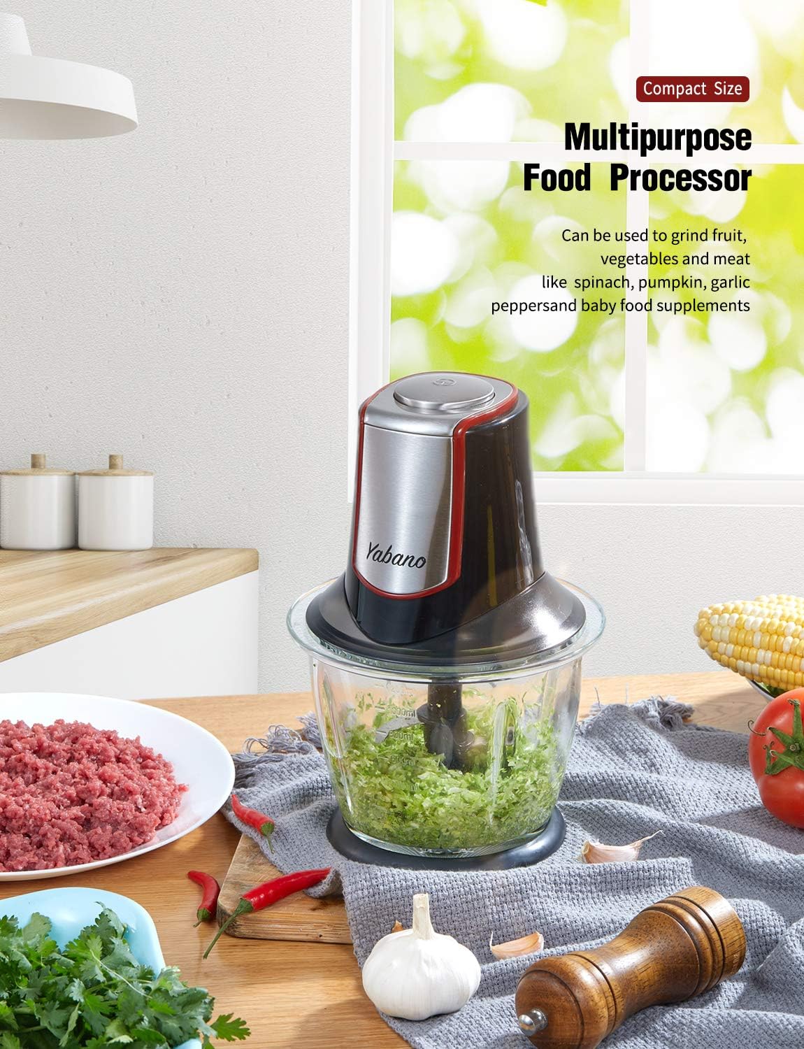 Mini Chopper, Food Processor Meat Grinder with 4 Bi-Level Blades, 300W ...