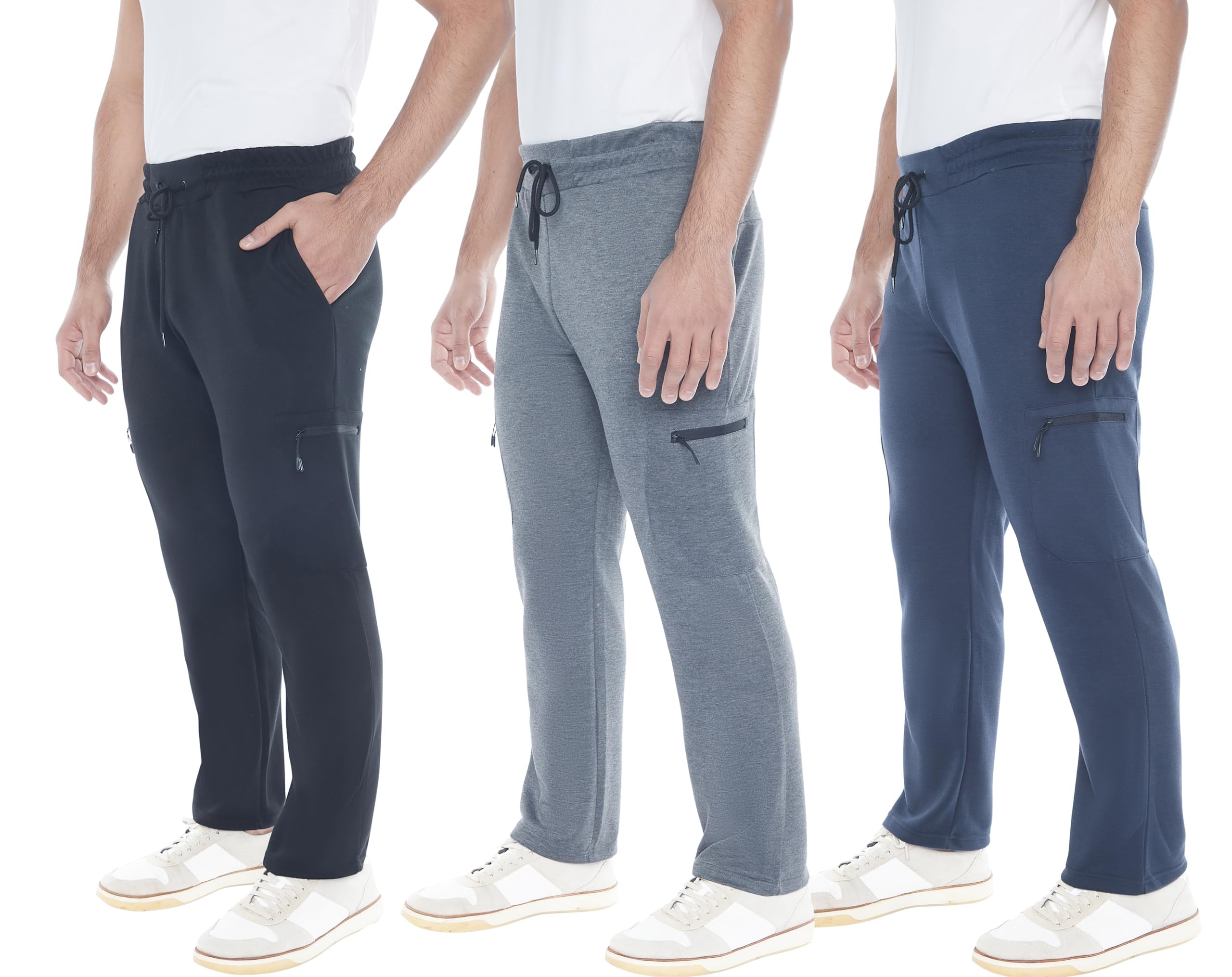 Mens Sweatpants 3-Pack Tech Fleece Cargo Active Athletic Pants with ...