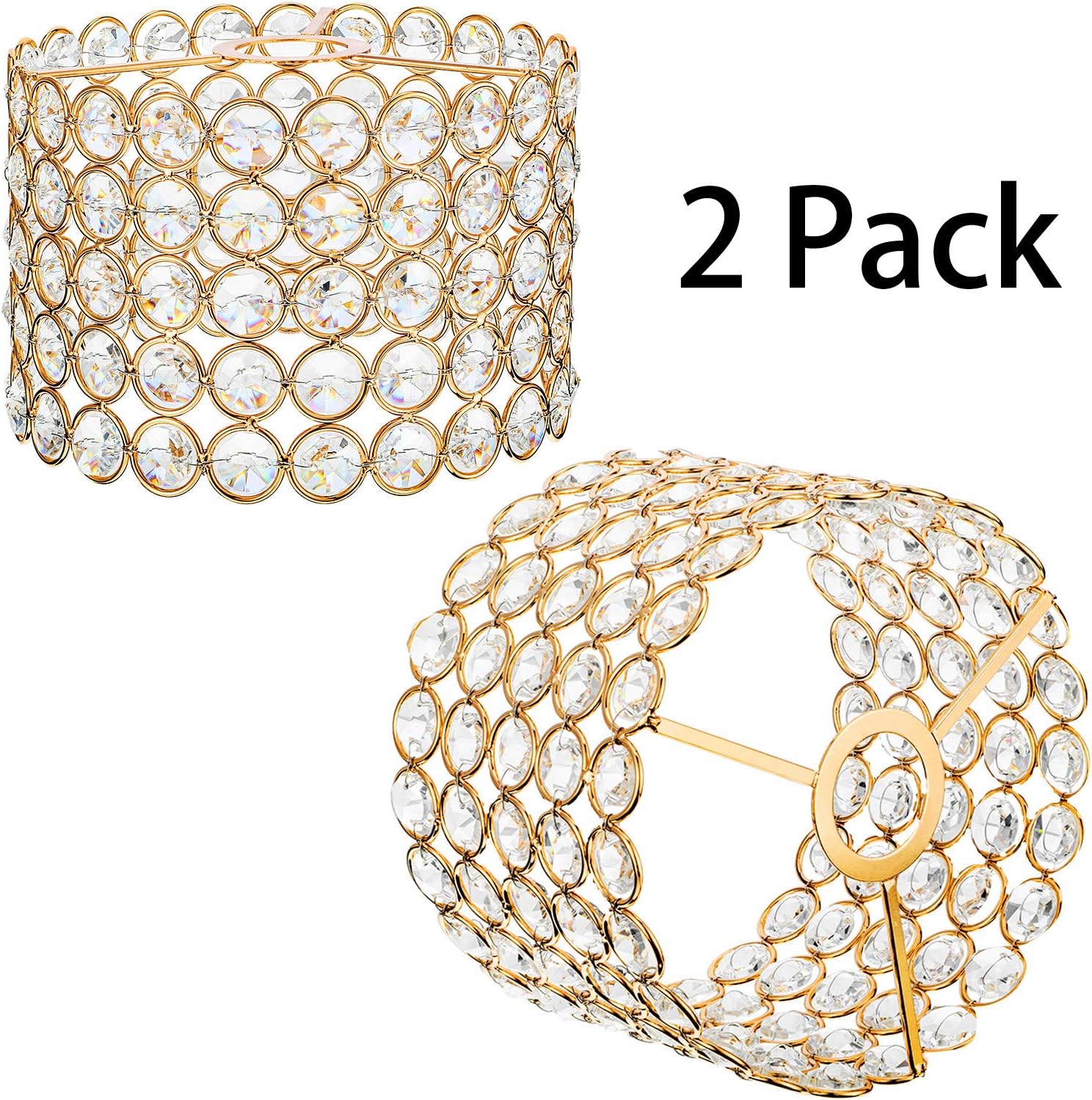 2 Pieces Gold Crystal Lamp Shade Sparkly Ceiling Light Shade Fitting ...