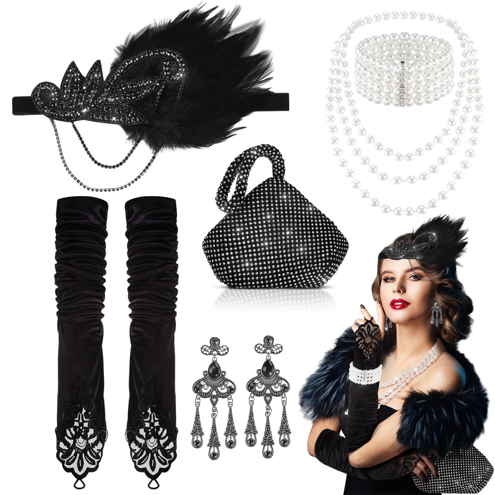 Jspupifip 9 Pcs 1920s Flapper Great Accessories Set, Roaring 20s ...