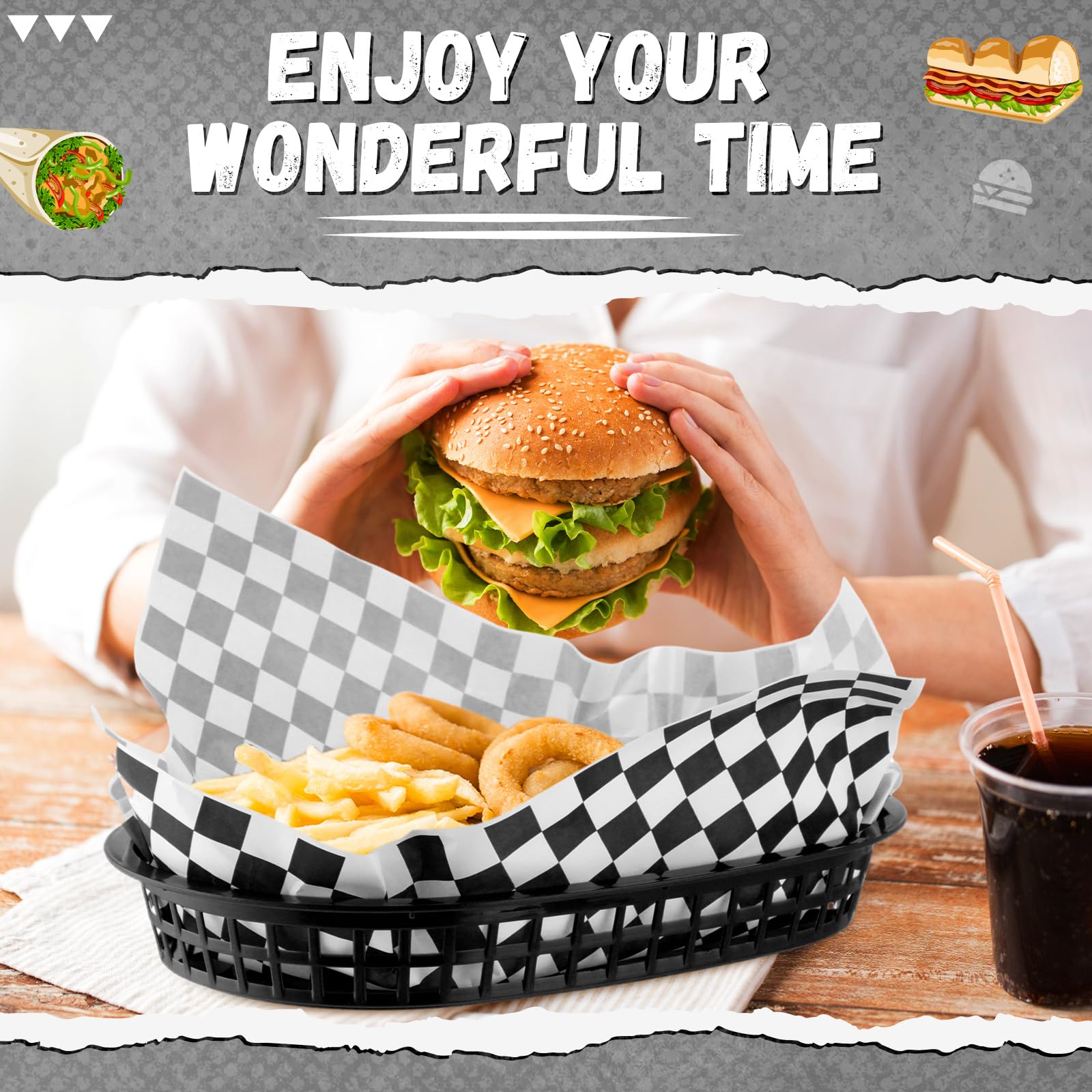 Mua Uiifan 24 Pcs Fast Food Baskets with 100 Deli Liners Deli Food ...