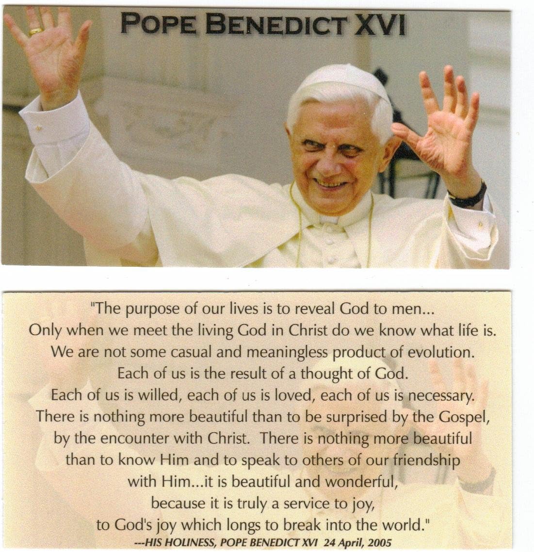 Amazon.com : Pope Benedict XVI Holy Prayer Card Wallet Size : Greeting ...