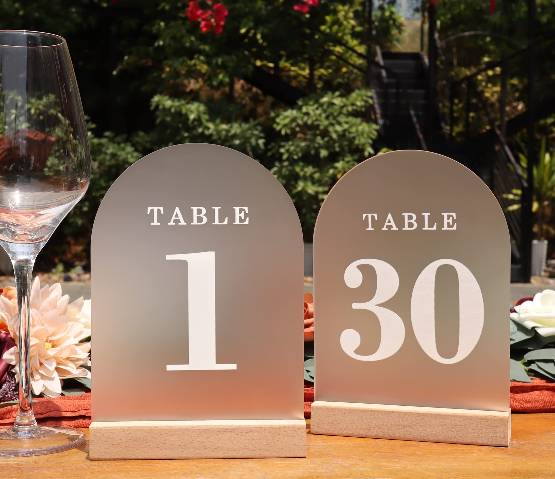 Frosted Arch Wedding Table Numbers with Wooden Stands Holders, 5x7 ...