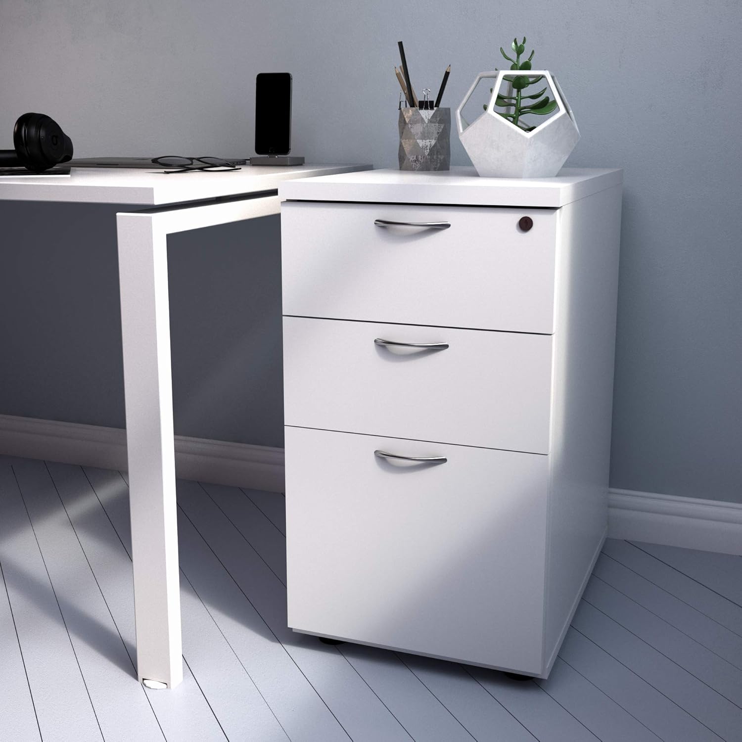 Office Hippo Heavy Duty 3 Drawer Desk High Pedestal, Pre-Assembled ...