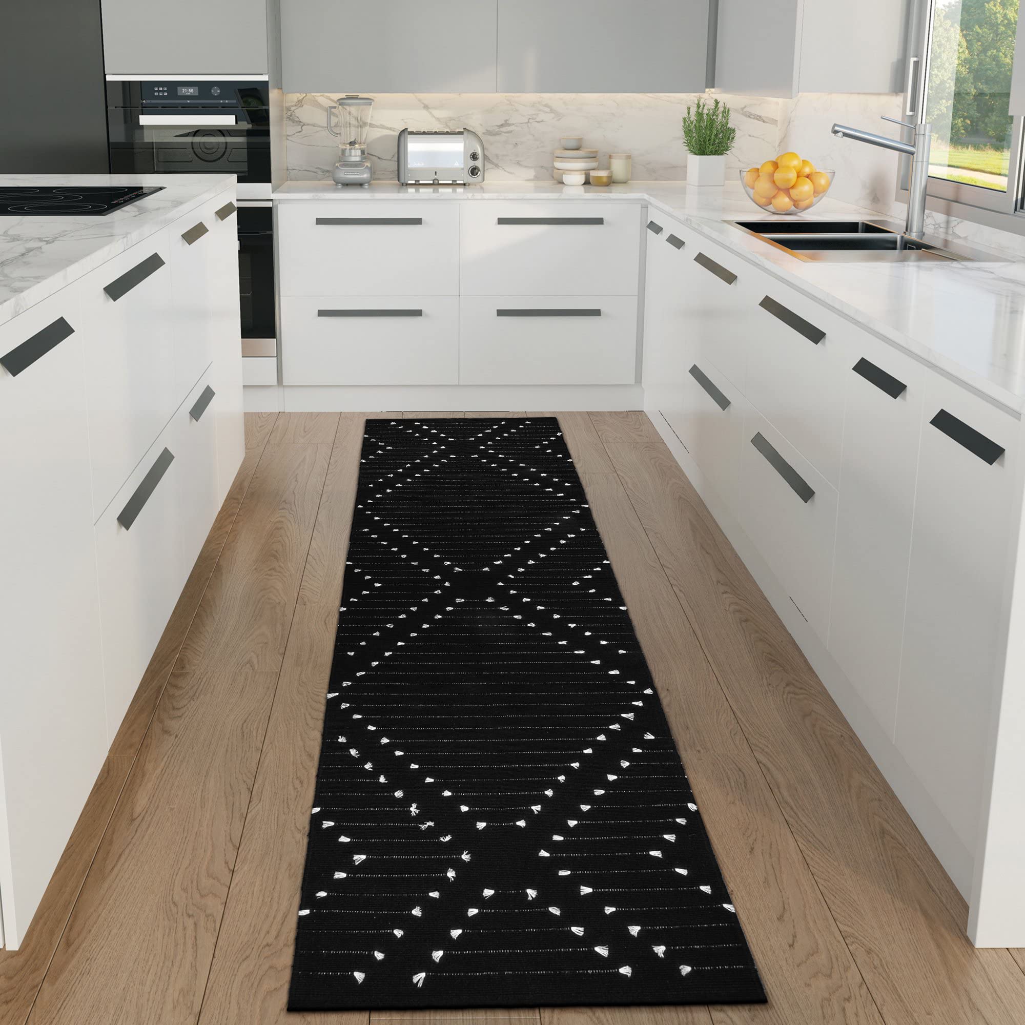 LIVEBOX Black Runner Rug for Kitchen, 2'x8' Boho Washable Rug Runner ...