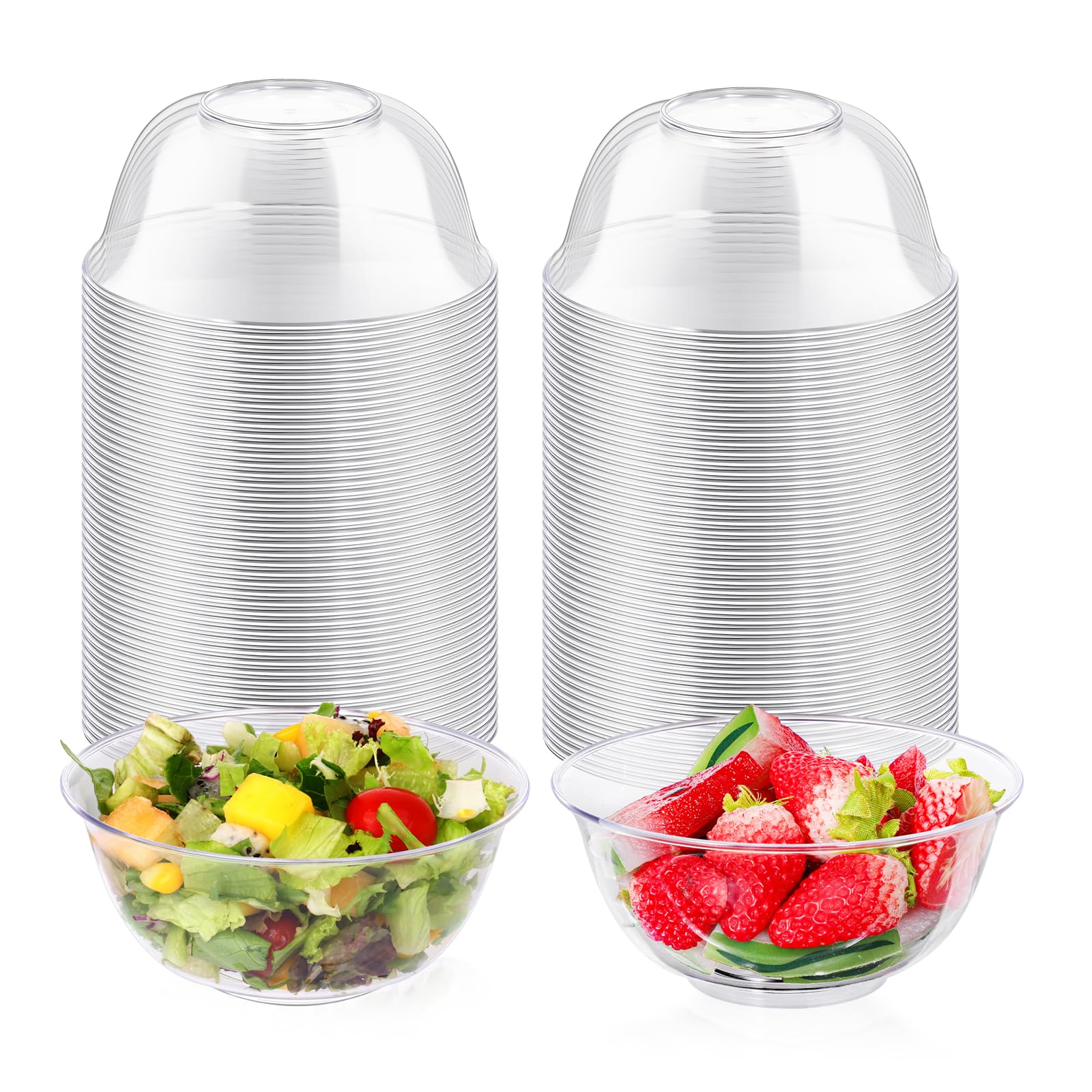 mwellewm 12 oz Clear Plastic Bowls 100 Pack Disposable Ice Cream ...