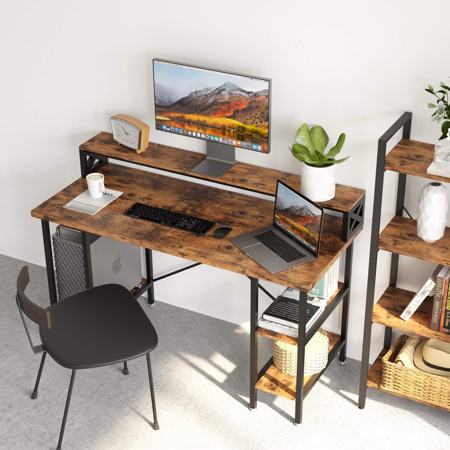 IRONCK Industrial Computer Desk 55", Office Desk with Printer Monitor ...