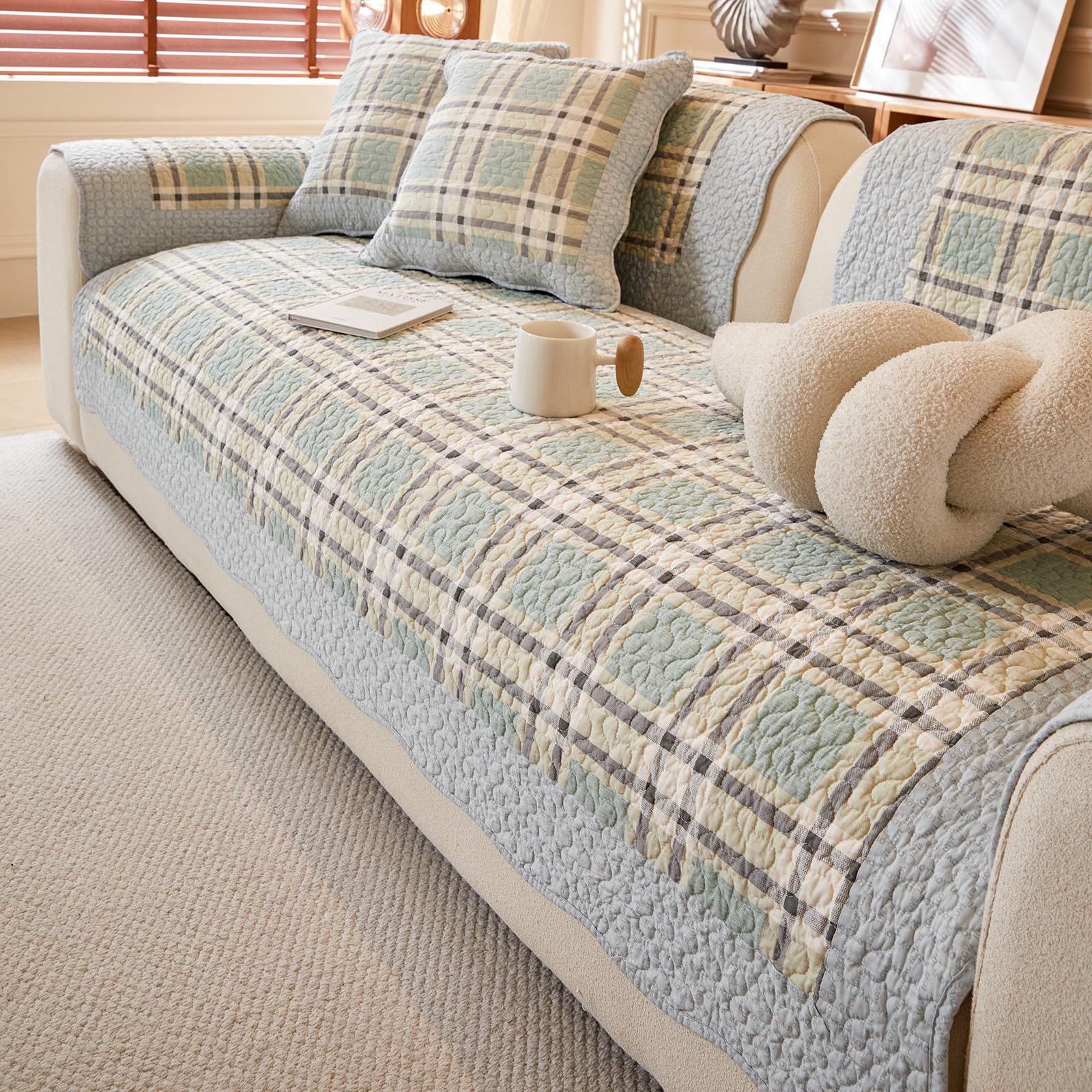 vctops Farmhouse Buffalo Check Plaid Cotton Sofa Couch Cover Patchwork ...