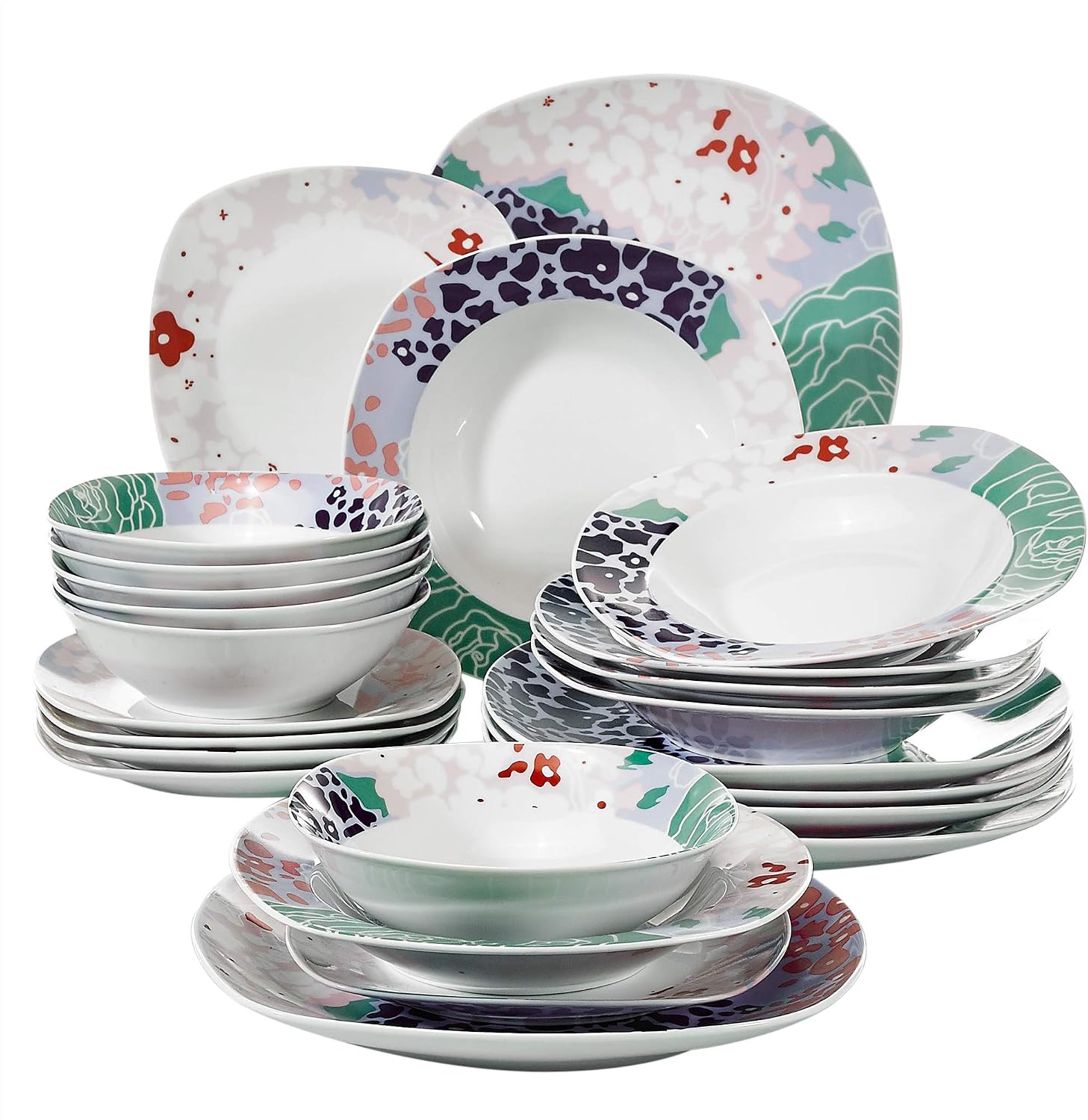 VEWEET 'Olina' 24-Piece Ivory White Dinner Combi-Set Porcelain ...