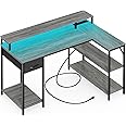 Amazon.com: SUPERJARE L Shaped Gaming Desk with LED Lights & Power ...