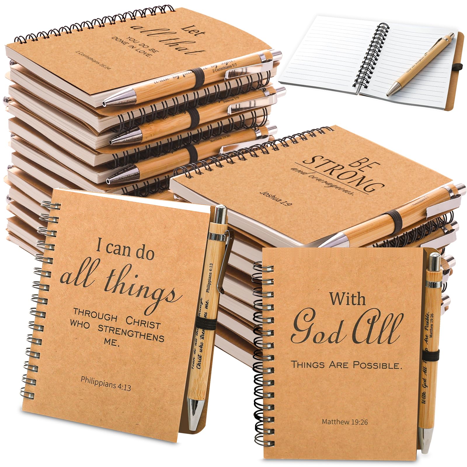 40 Pcs/20 Sets Christian Gifts Bulk Inspirational Spiral Notebook and ...