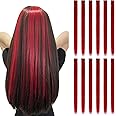 Amazon.com : 12PCS Colored Red Hair Extensions Straight Multicolor Clip ...