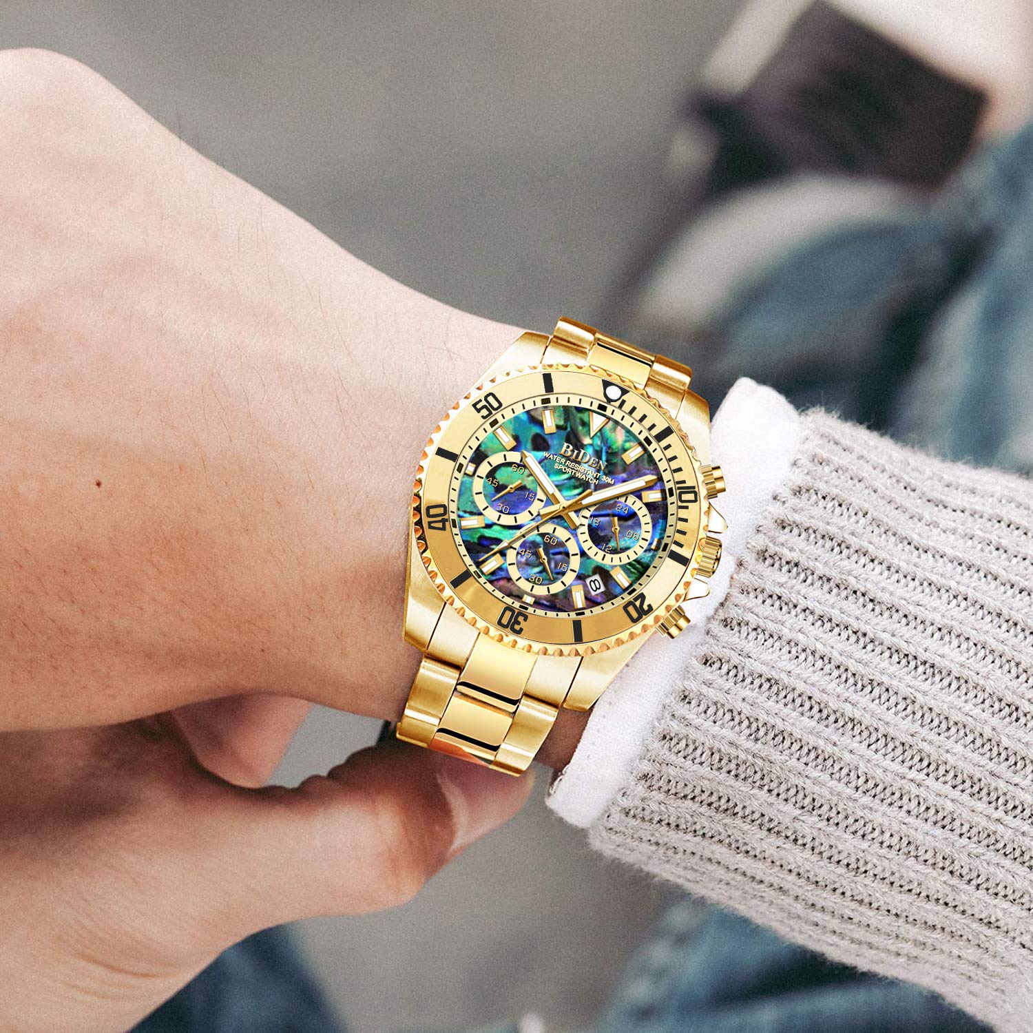 Mua BIDEN Mens Watches Chronograph Stainless Steel Waterproof Date Analog Quartz Watch Business ...